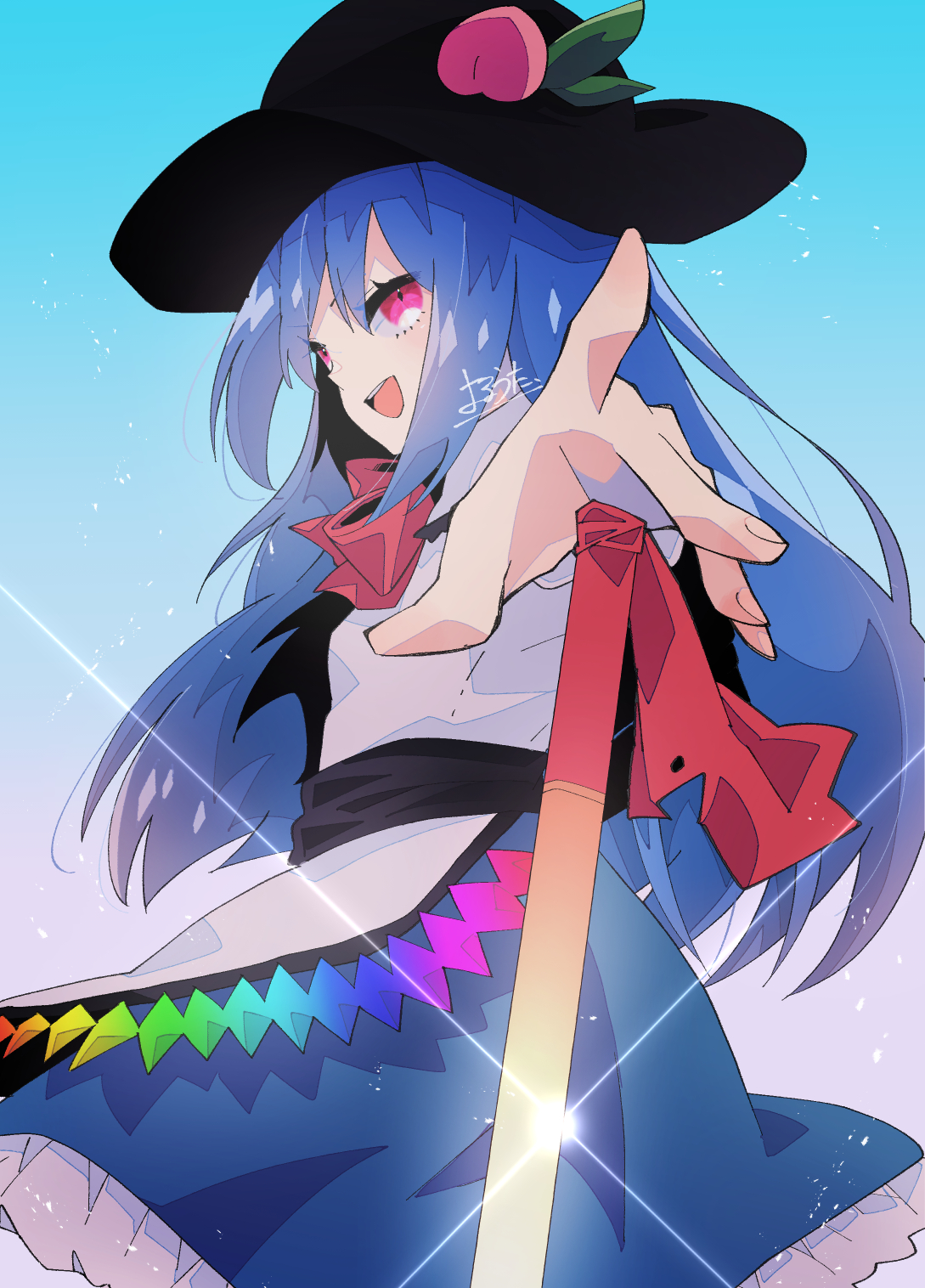 The Big ImageBoard (TBIB) - 1girl blue hair blue sky bow bowler hat bowtie hat highres hinanawi ...