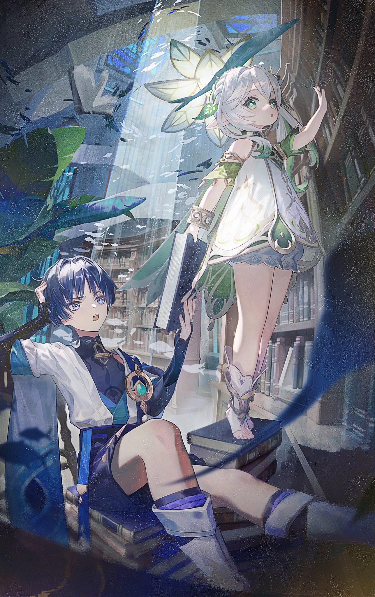 The Big ImageBoard (TBIB) - 1boy 1girl arm up armlet armor belt black bodysuit black bow black ...