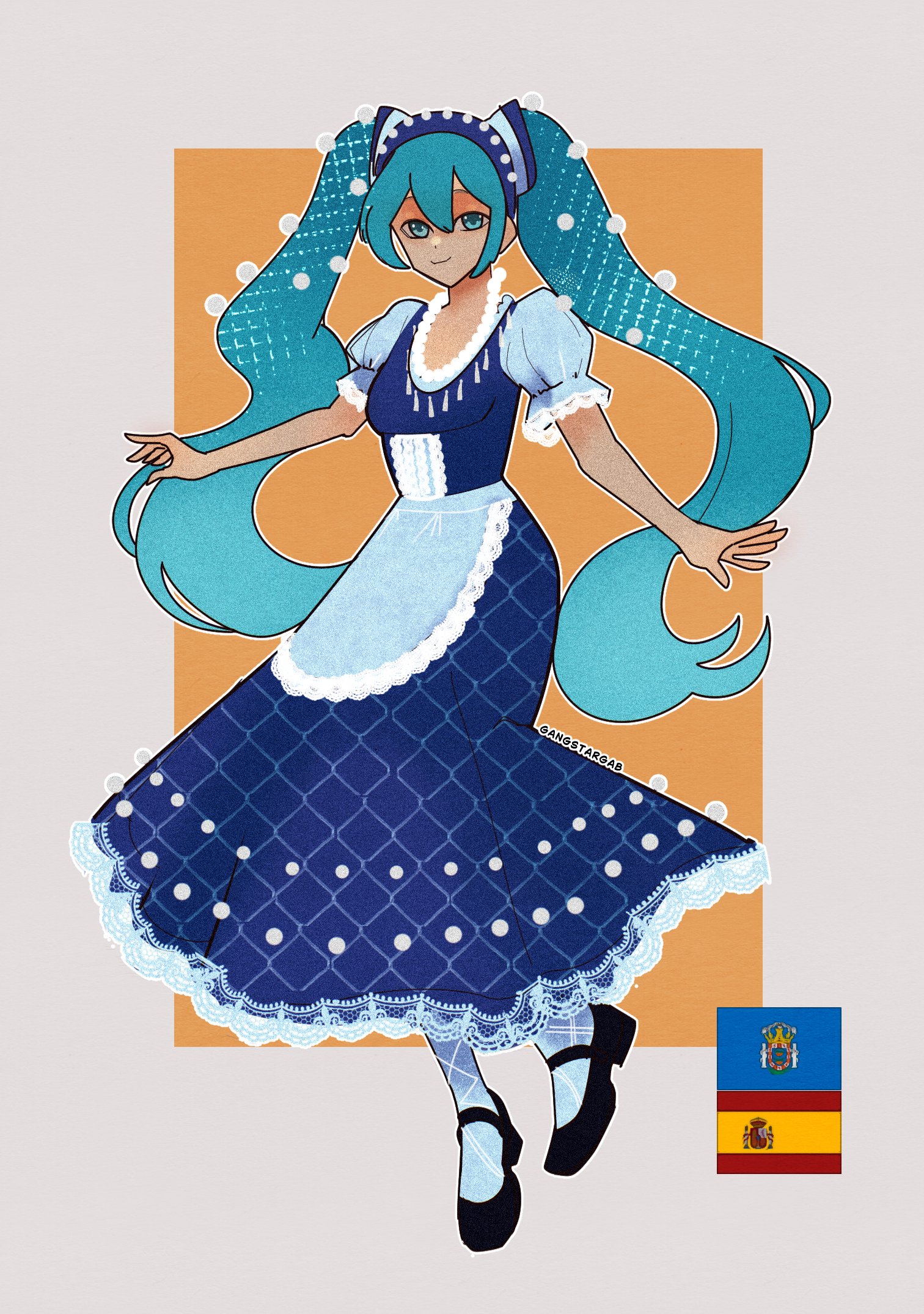 The Big ImageBoard (TBIB) - 1girl apron black footwear blue apron blue dress blue eyes blue hair ...