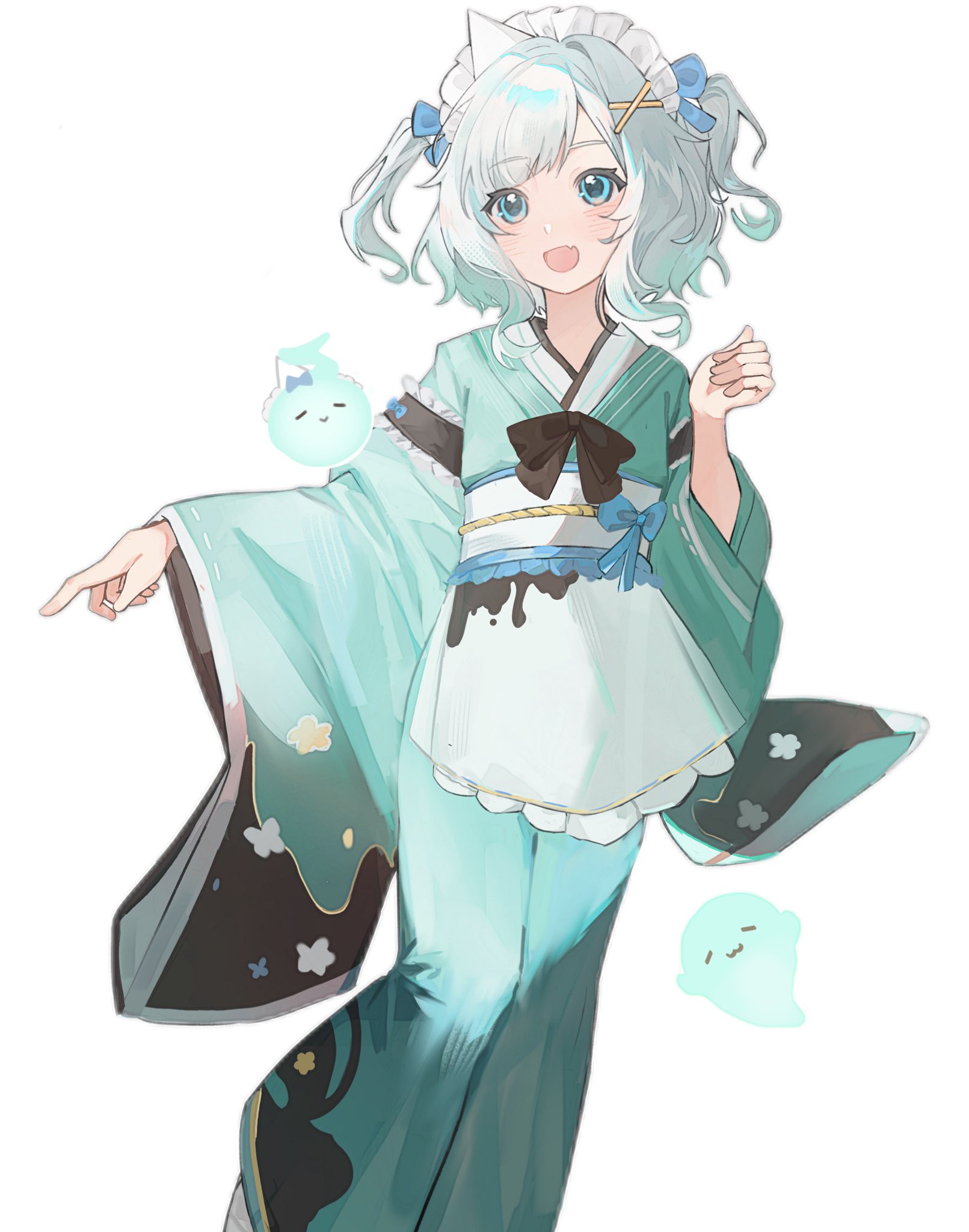 The Big ImageBoard (TBIB) - 1girl blush fang green eyes green hair ...