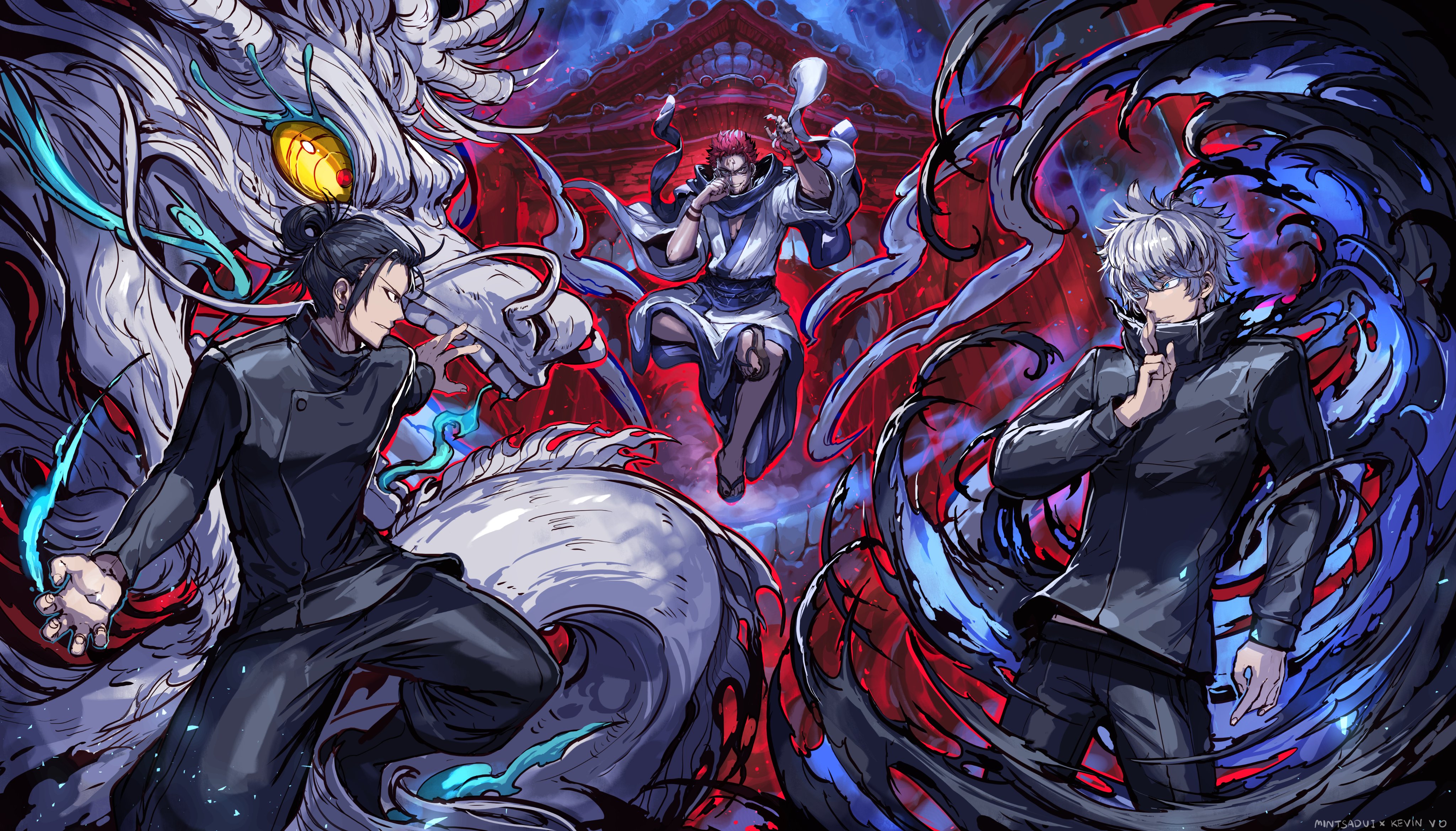 The Big ImageBoard (TBIB) - 3boys absurdres arm up artist name black hair blue eyes body ...