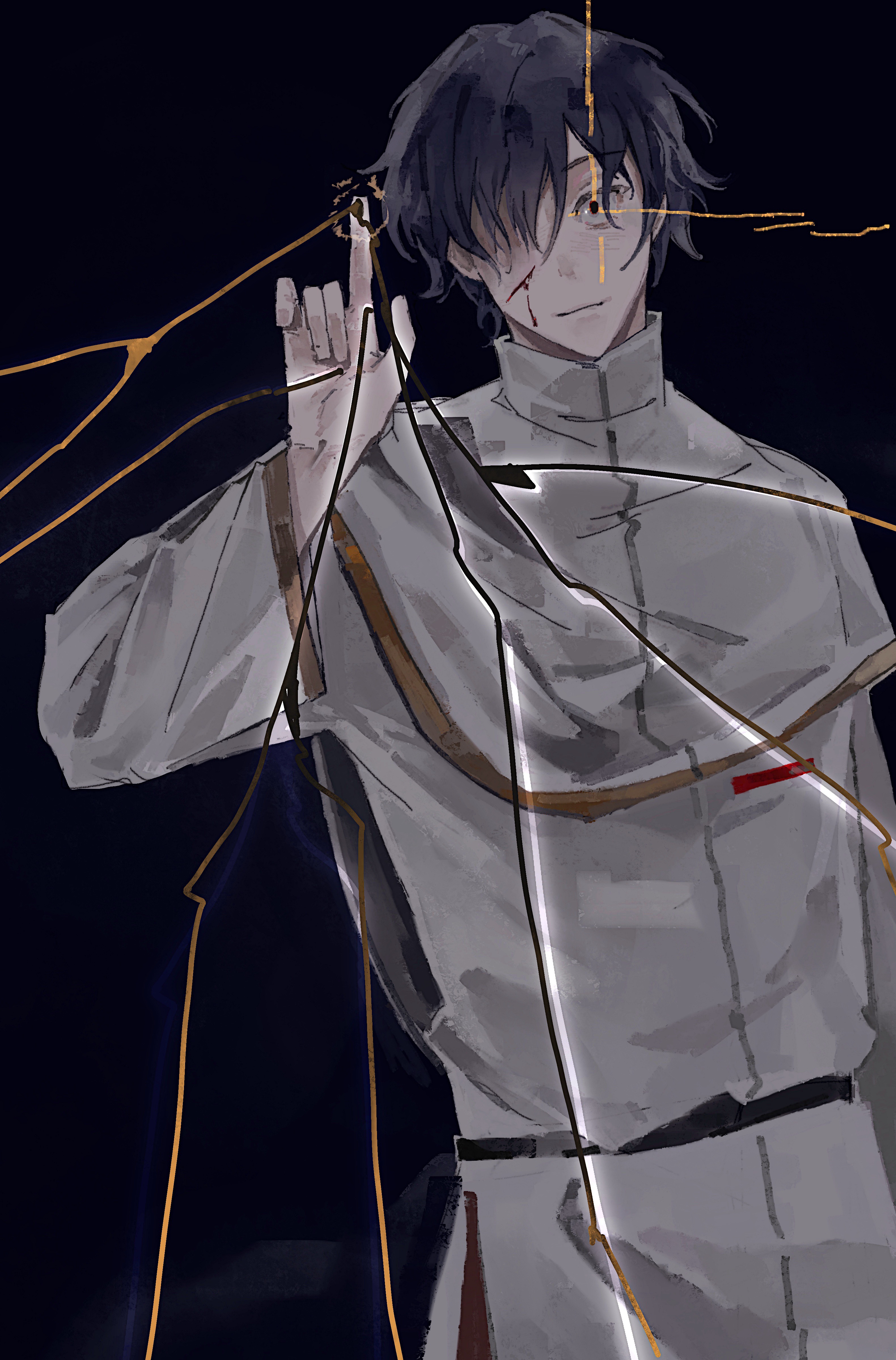 The Big ImageBoard (TBIB) - 1boy absurdres belt black background black belt black eyes black ...