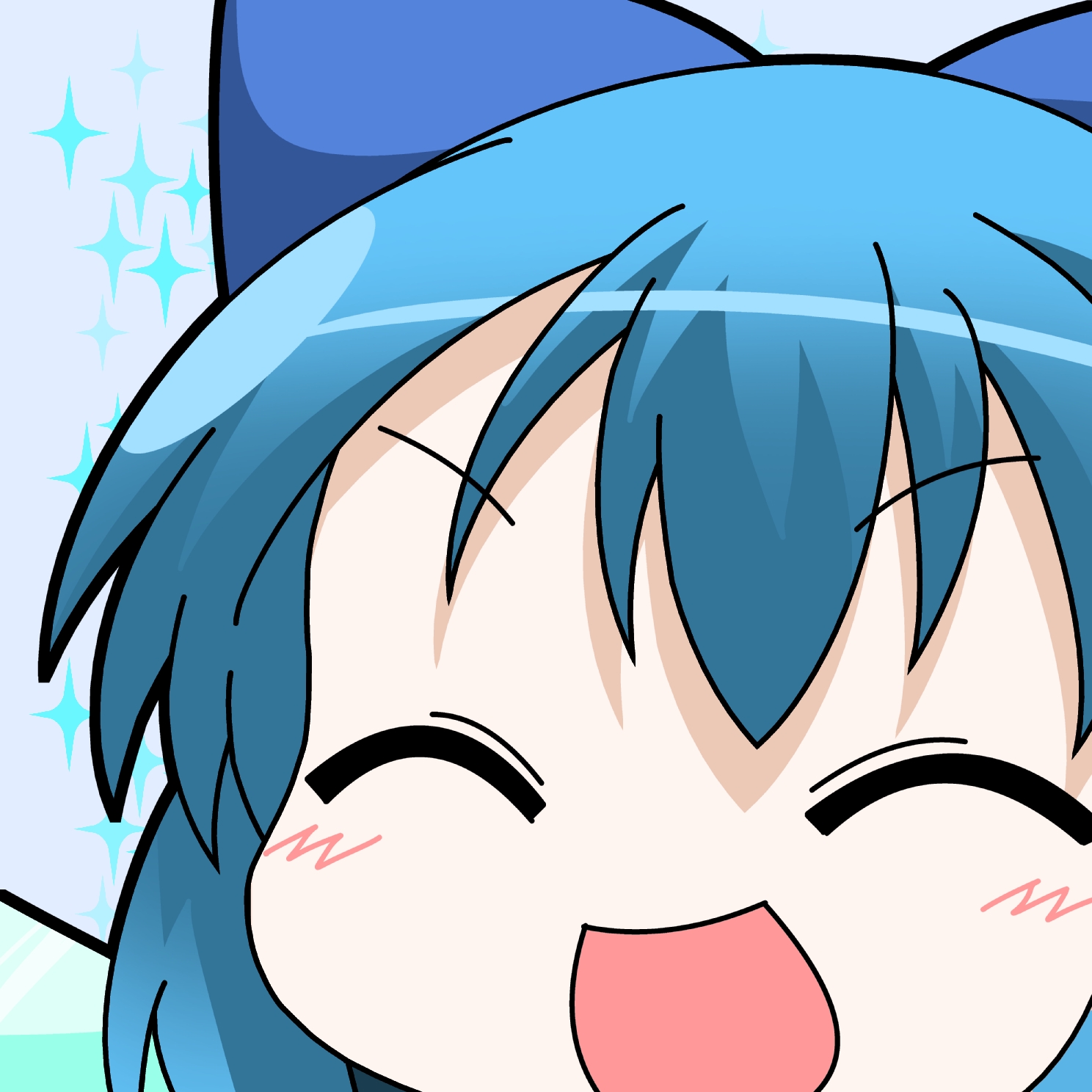 The Big ImageBoard (TBIB) - 1girl blue background blue bow blue hair bow cirno close-up closed ...