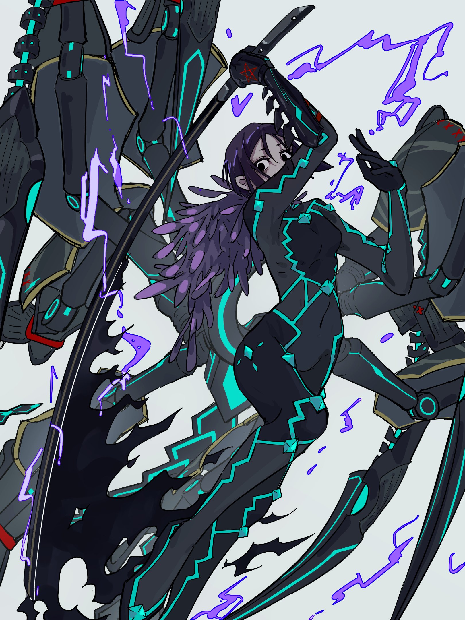 The Big ImageBoard (TBIB) - 1girl armor black armor black bodysuit black hair blunt ends bob cut ...