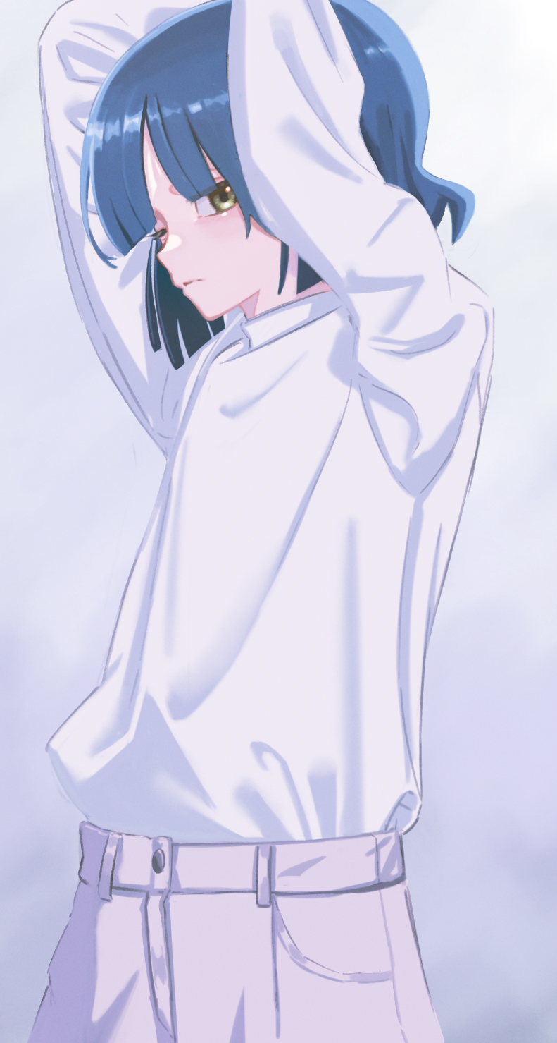 The Big ImageBoard (TBIB) - 1girl arms up blue hair bocchi the rock! closed mouth green eyes ...