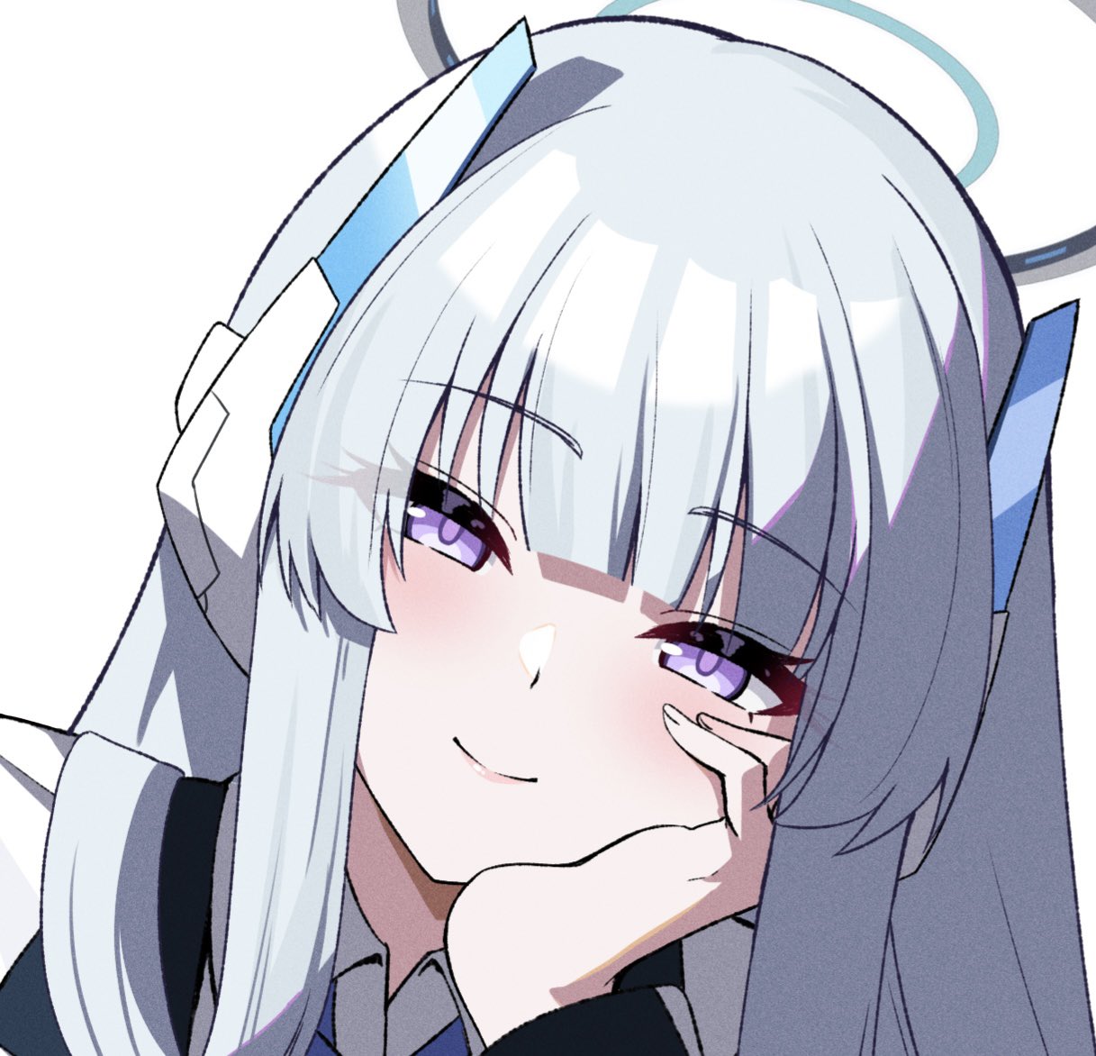 The Big ImageBoard (TBIB) - 1girl blue archive blush grey hair hair between eyes halo hand on ...