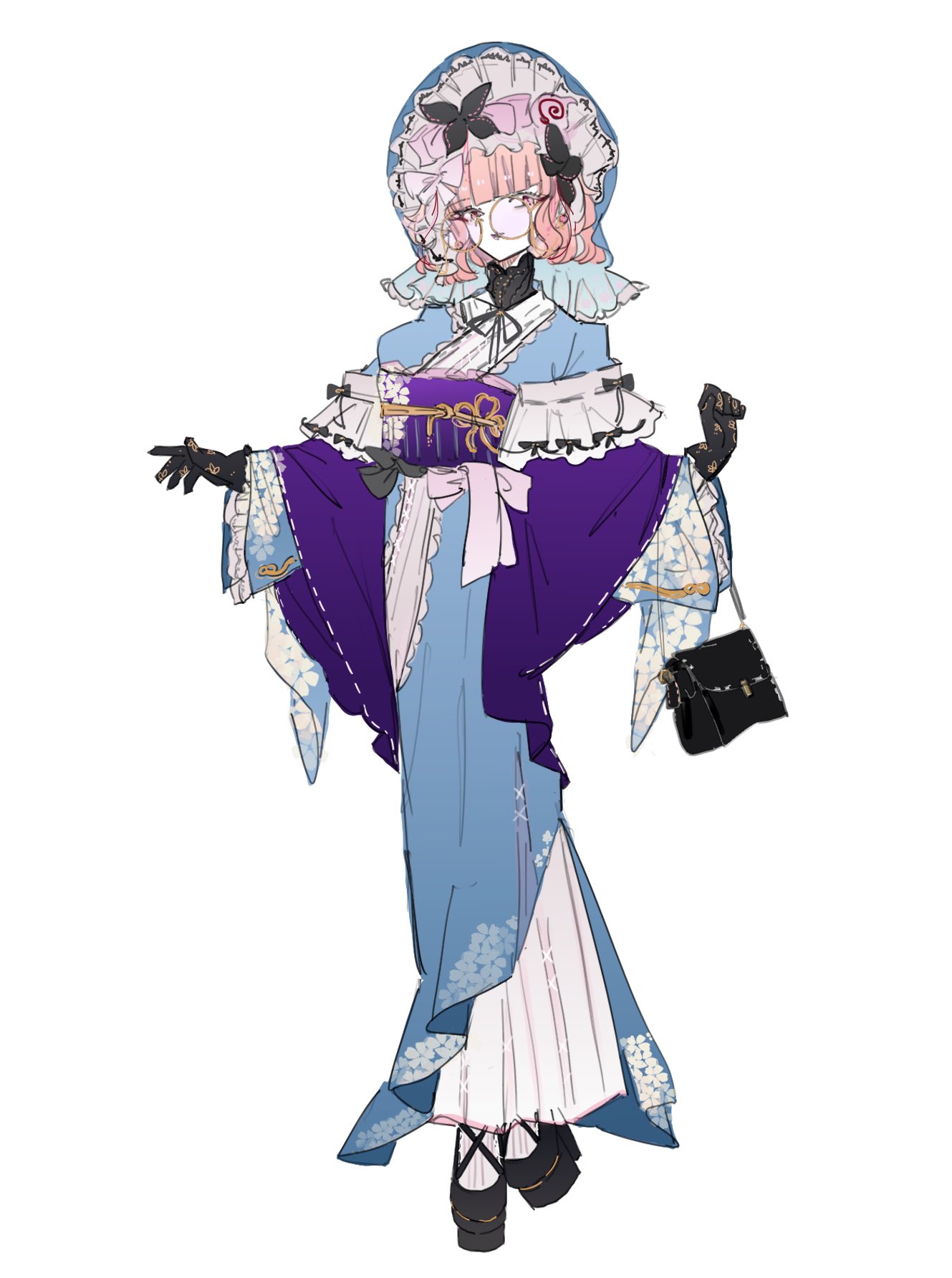 The Big ImageBoard (TBIB) - 1girl adapted costume black bag black gloves blue kimono blunt bangs ...