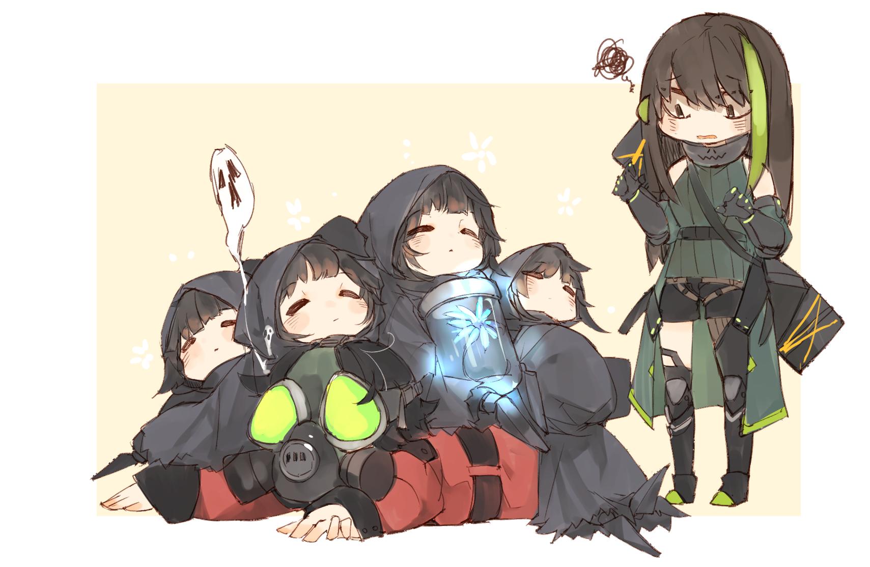 The Big ImageBoard (TBIB) - 1other 6+girls black hair chibi cloak ...