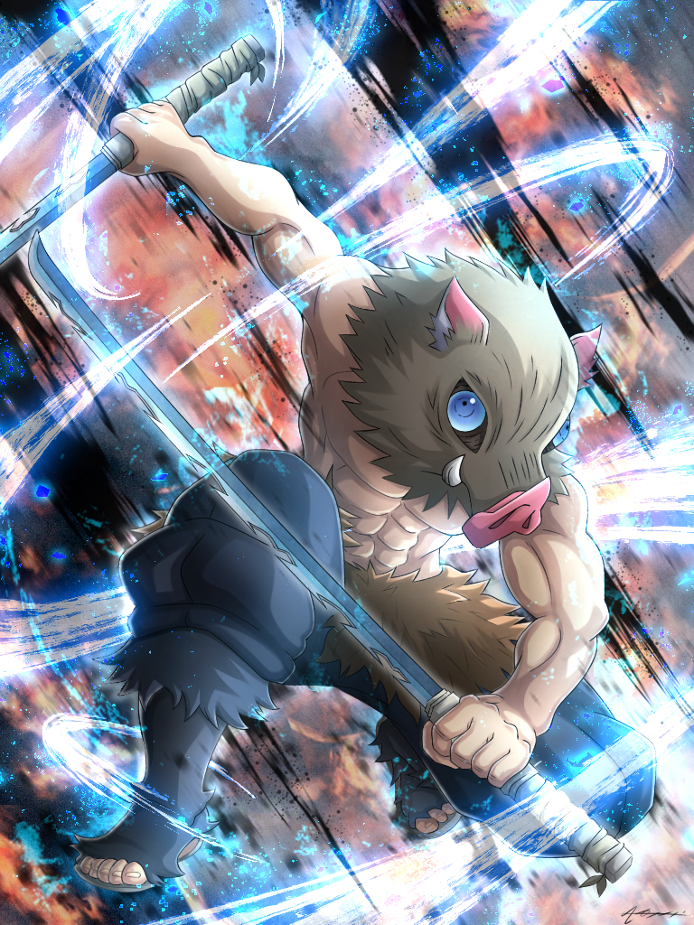 The Big ImageBoard (TBIB) - 1boy battle black pants blue eyes boar mask ...