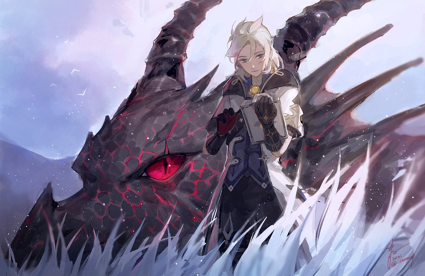 The Big ImageBoard (TBIB) - 1boy albedo (genshin impact) bird black ...