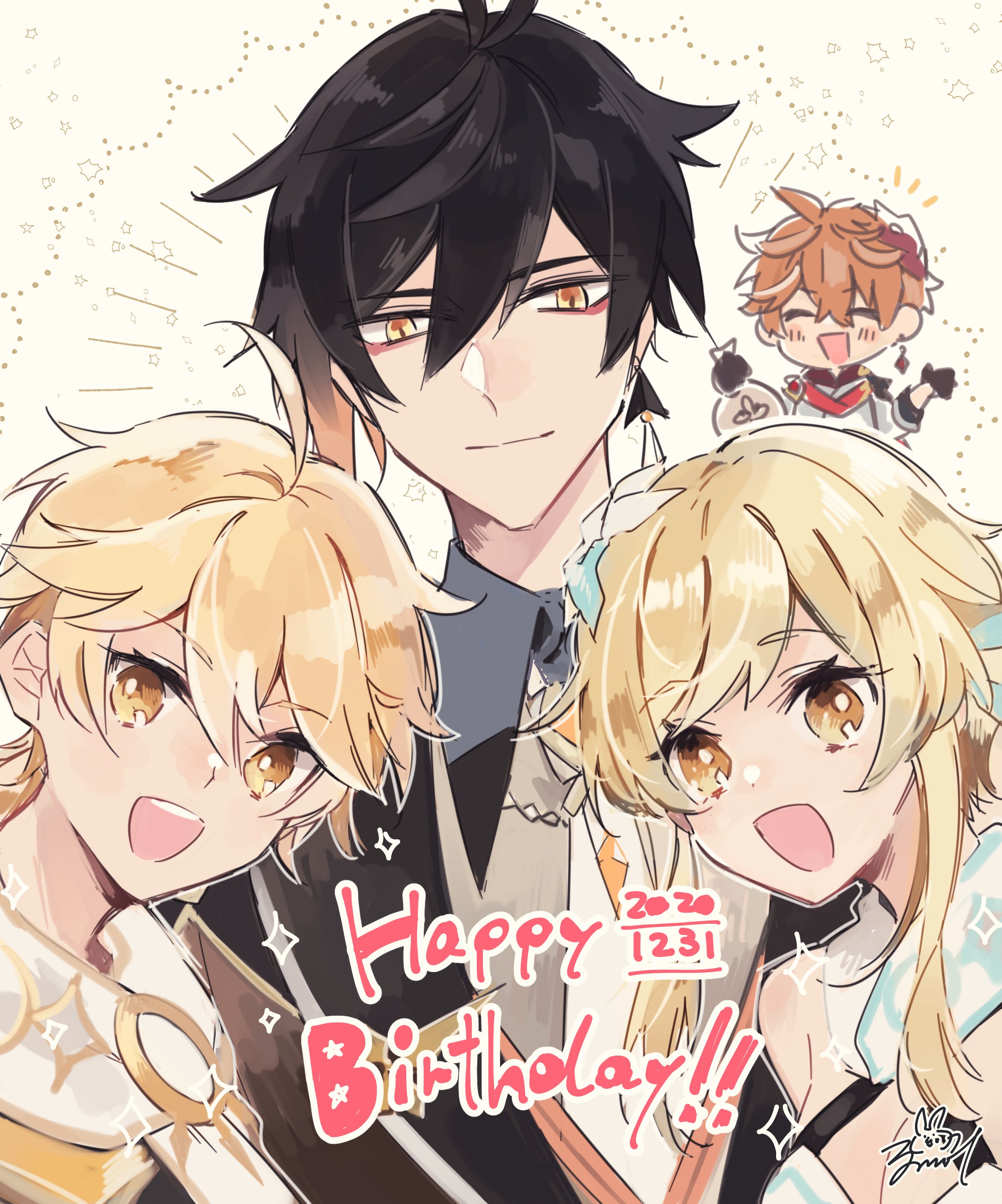 The Big ImageBoard (TBIB) - 1girl 3boys absurdres aether (genshin impact) ahoge birthday black ...