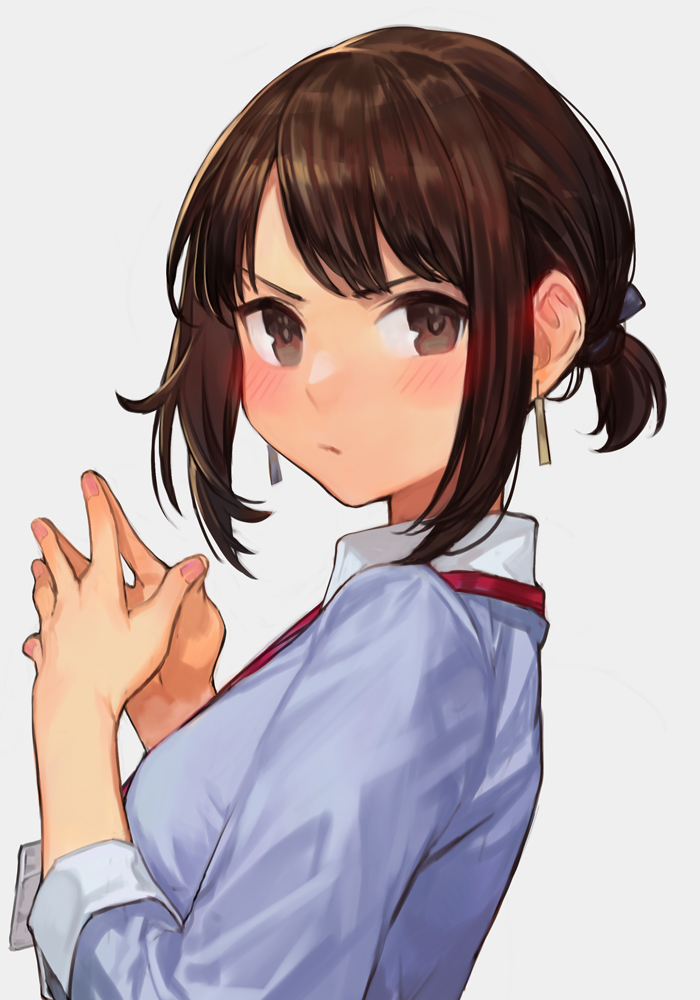 The Big ImageBoard (TBIB) - 1girl bangs blue shirt breasts closed mouth ...