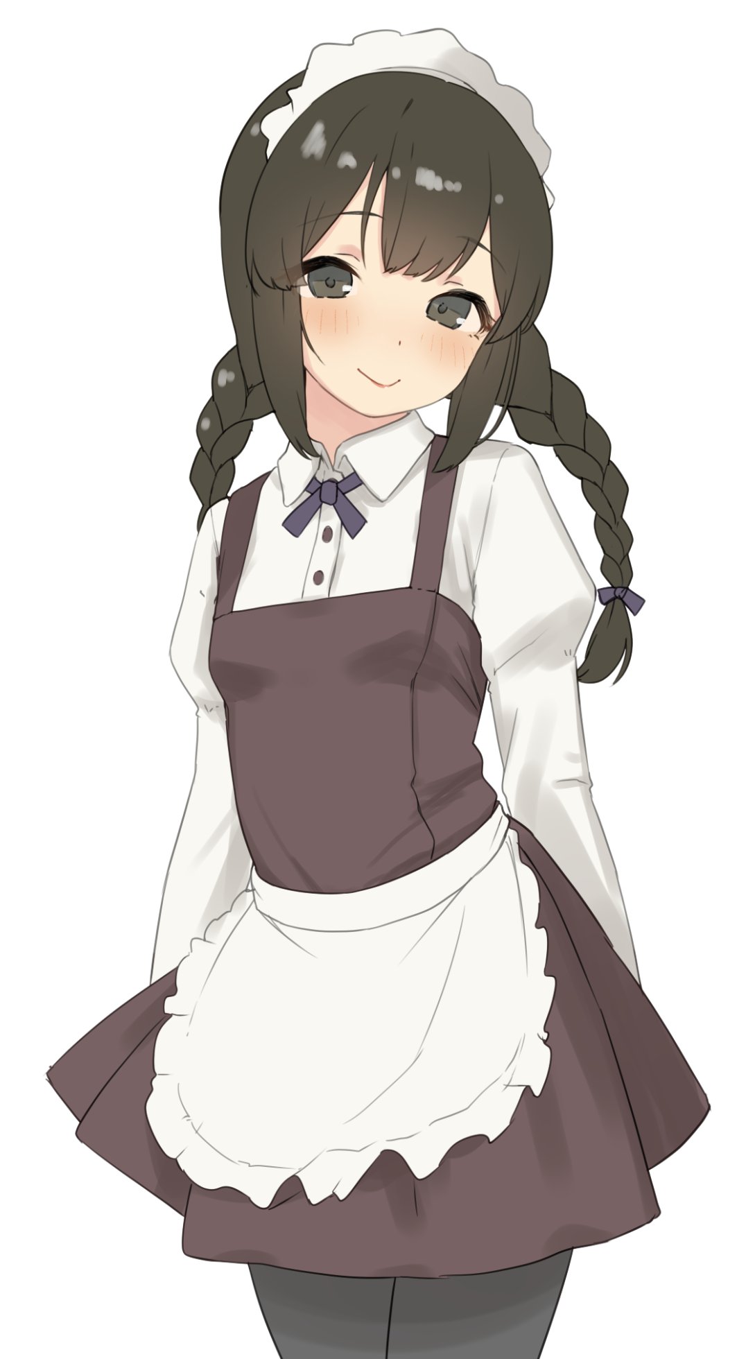 The Big ImageBoard (TBIB) - 1girl alternate costume apron blue ribbon blush braid brown dress ...