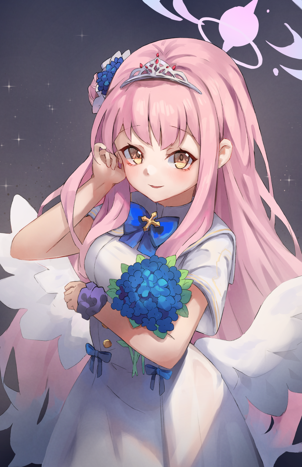 The Big ImageBoard (TBIB) - 1girl blue archive blue bow blue flower bouquet bow breasts brown ...