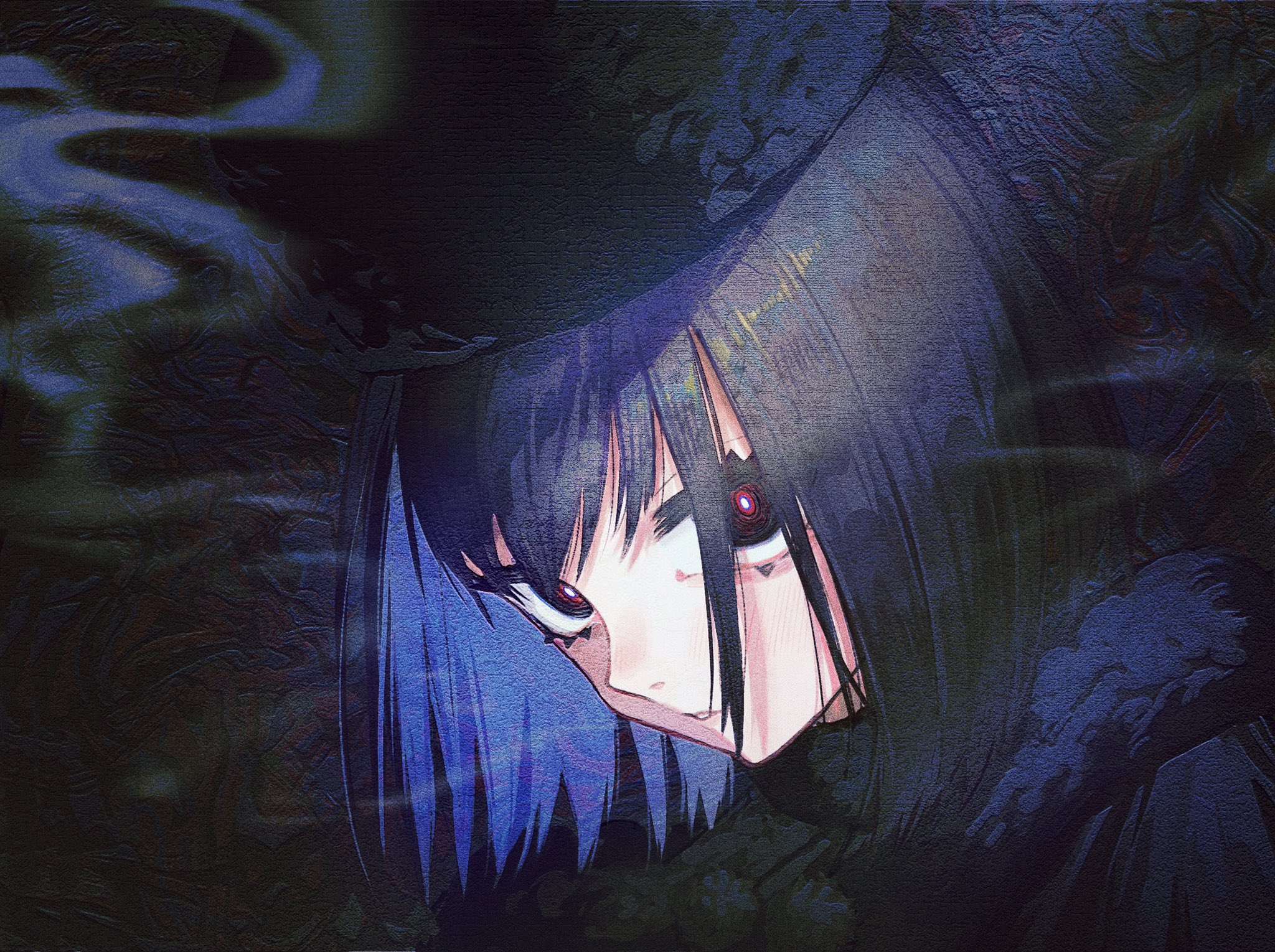 The Big ImageBoard (TBIB) - 1girl black background black coat black eyes black hair black hat ...