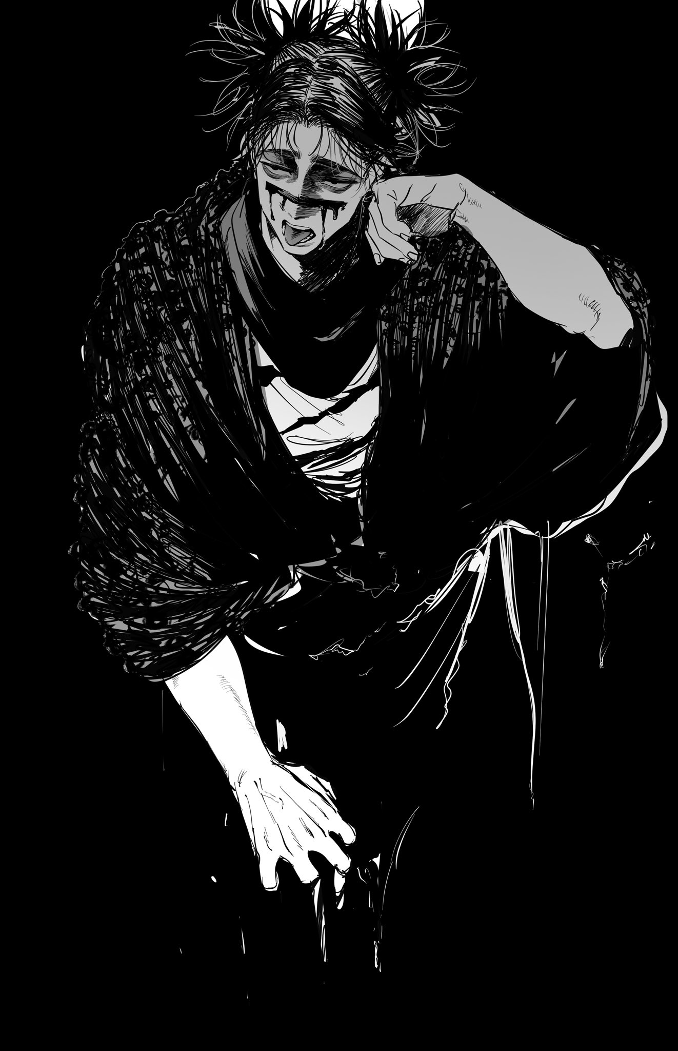 The Big ImageBoard (TBIB) - 1boy black background black eyes black hair ...