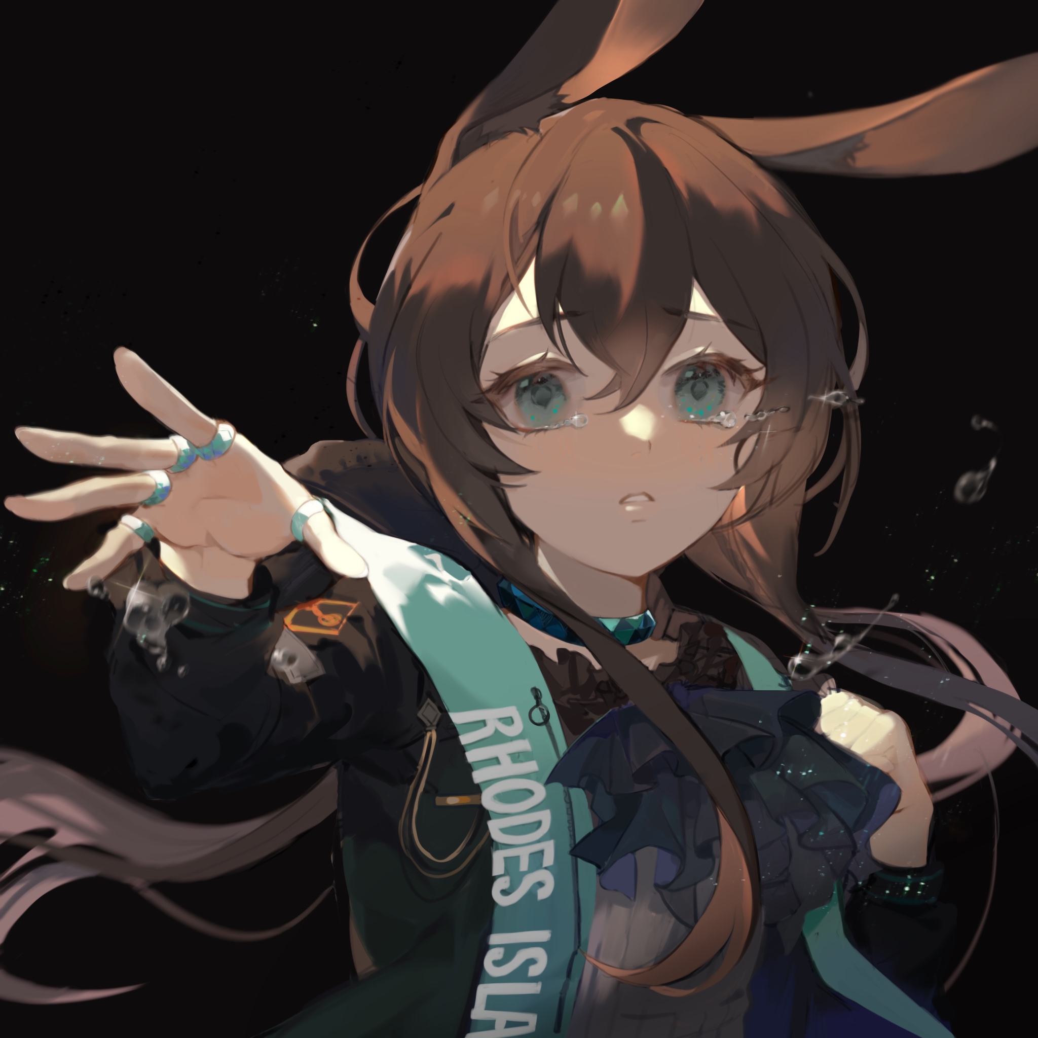 The Big ImageBoard (TBIB) - 1girl amiya (arknights) animal ears aqua collar aqua eyes aqua ...