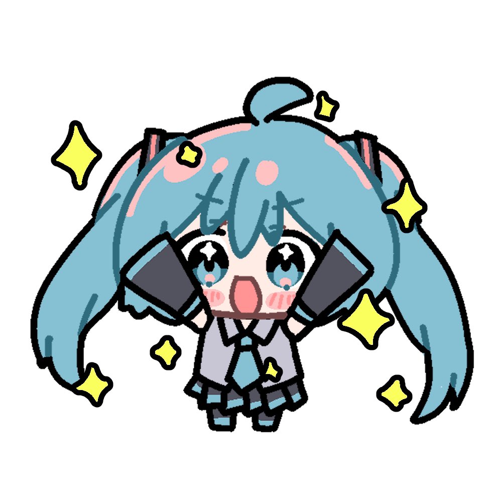 The Big ImageBoard (TBIB) - 1girl ahoge arms up blue eyes blue hair blush stickers chibi ...