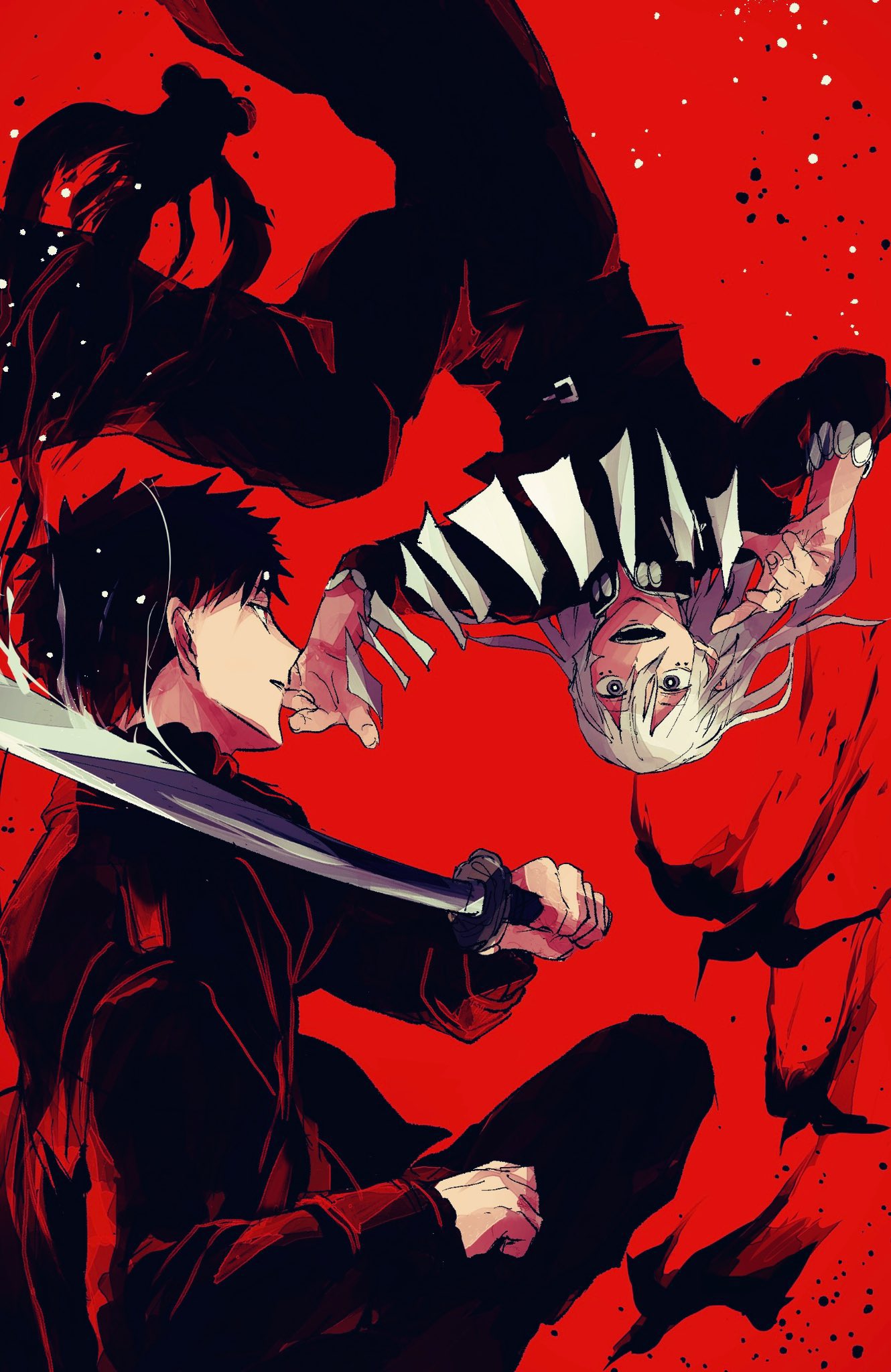 The Big ImageBoard (TBIB) - 21g yaseru 2boys bird black coat black hair coat crow fighting fish ...