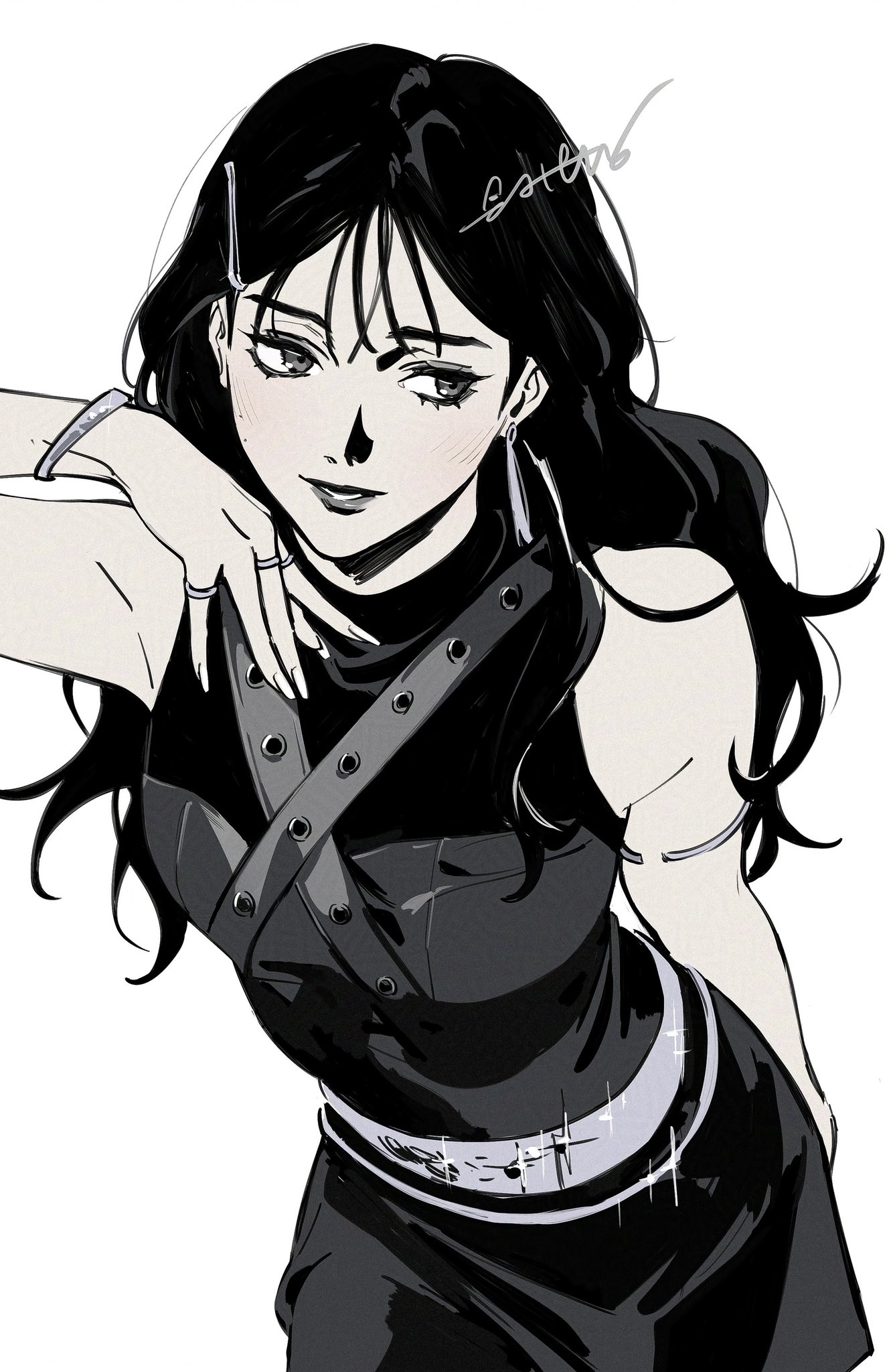 The Big ImageBoard (TBIB) - 1girl black dress black eyes black hair black lips bracelet cowboy ...