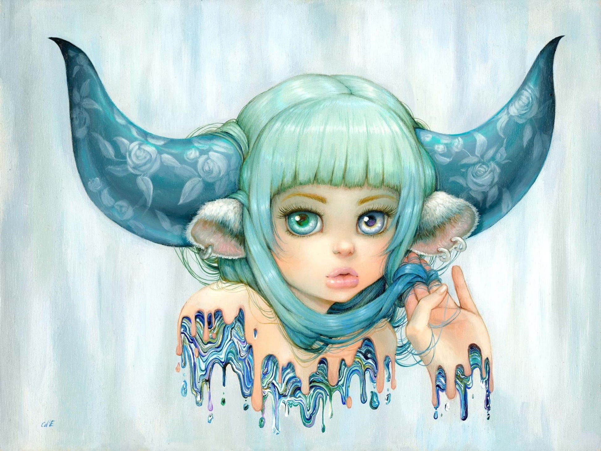 The Big ImageBoard (TBIB) - 2 horns bangs blue hair blue horn blunt ...