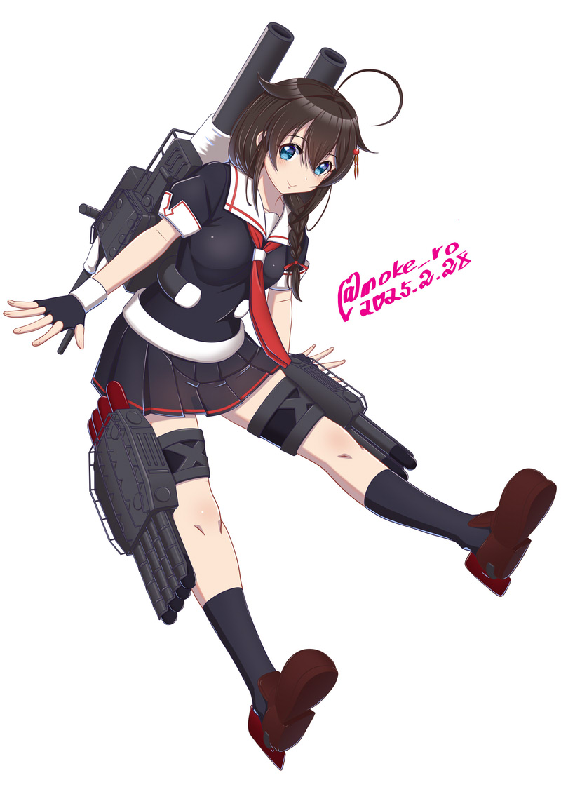 The Big ImageBoard (TBIB) - 1girl adapted turret ahoge black gloves black hair black serafuku ...