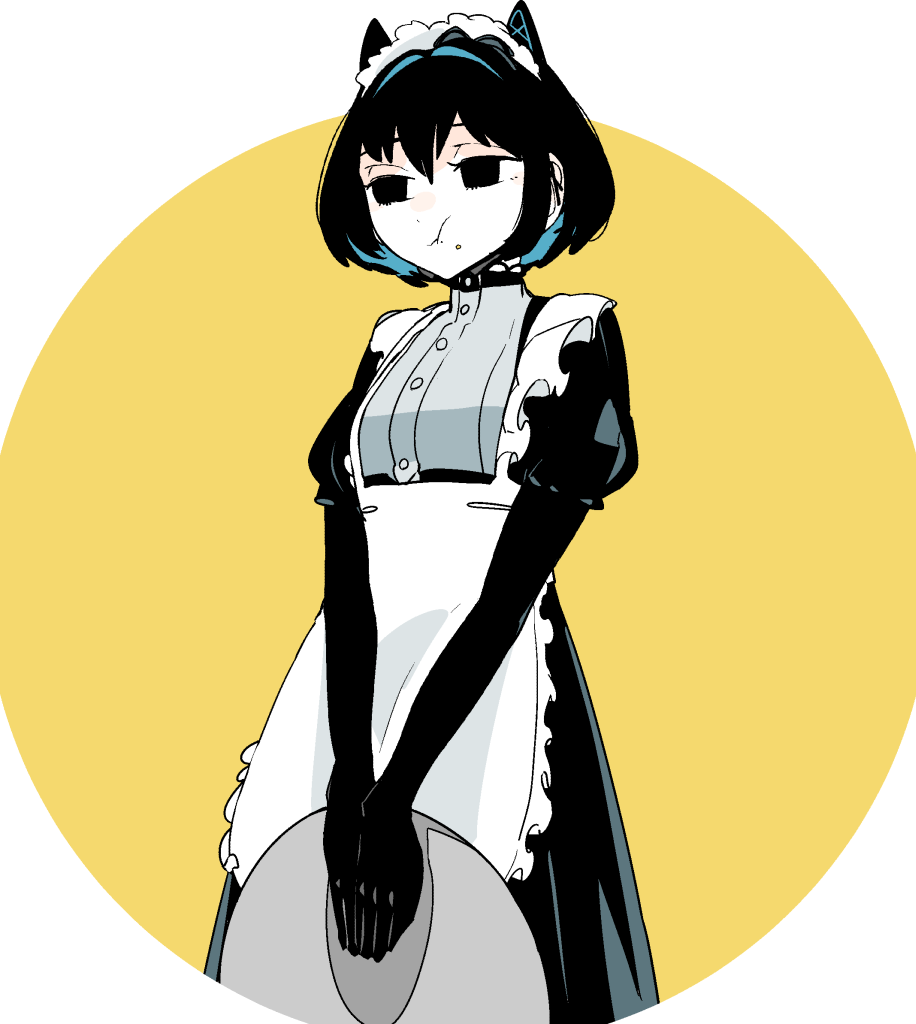 The Big ImageBoard (TBIB) - 1girl :t alternate costume apron black dress black eyes black hair ...