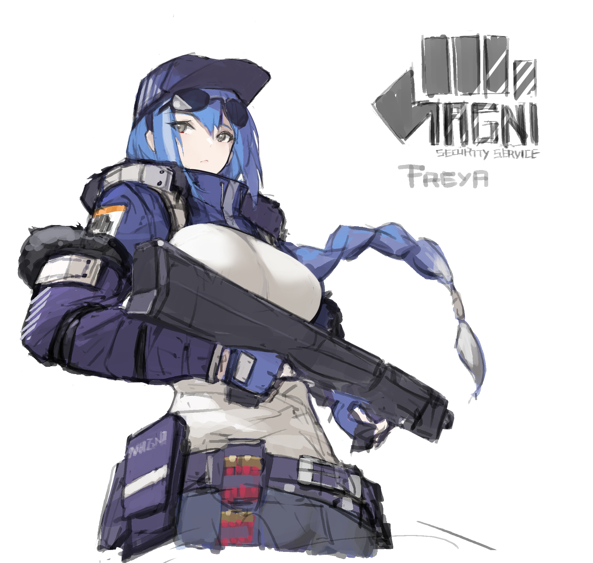 The Big Imageboard Tbib 1girl Assault Rifle Baseball Cap Blue