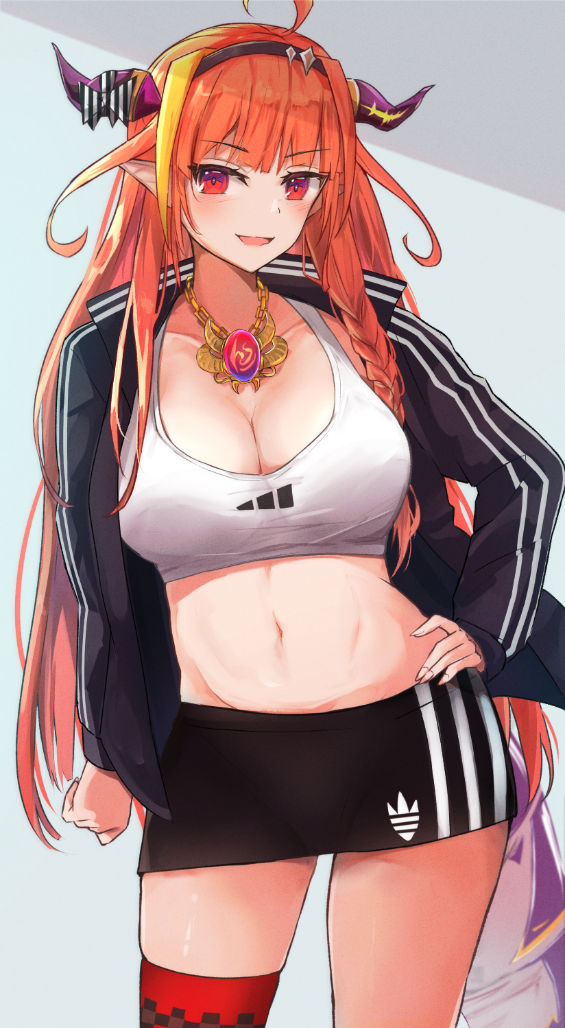 The Big ImageBoard (TBIB) - 1girl adidas ahoge alternate costume bangs black hairband black ...