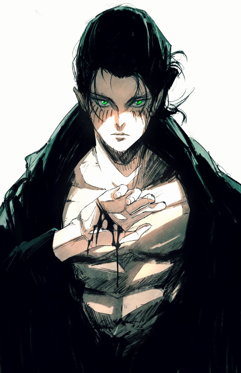 The Big ImageBoard (TBIB) - 1boy bare pectorals black blood black hair ...