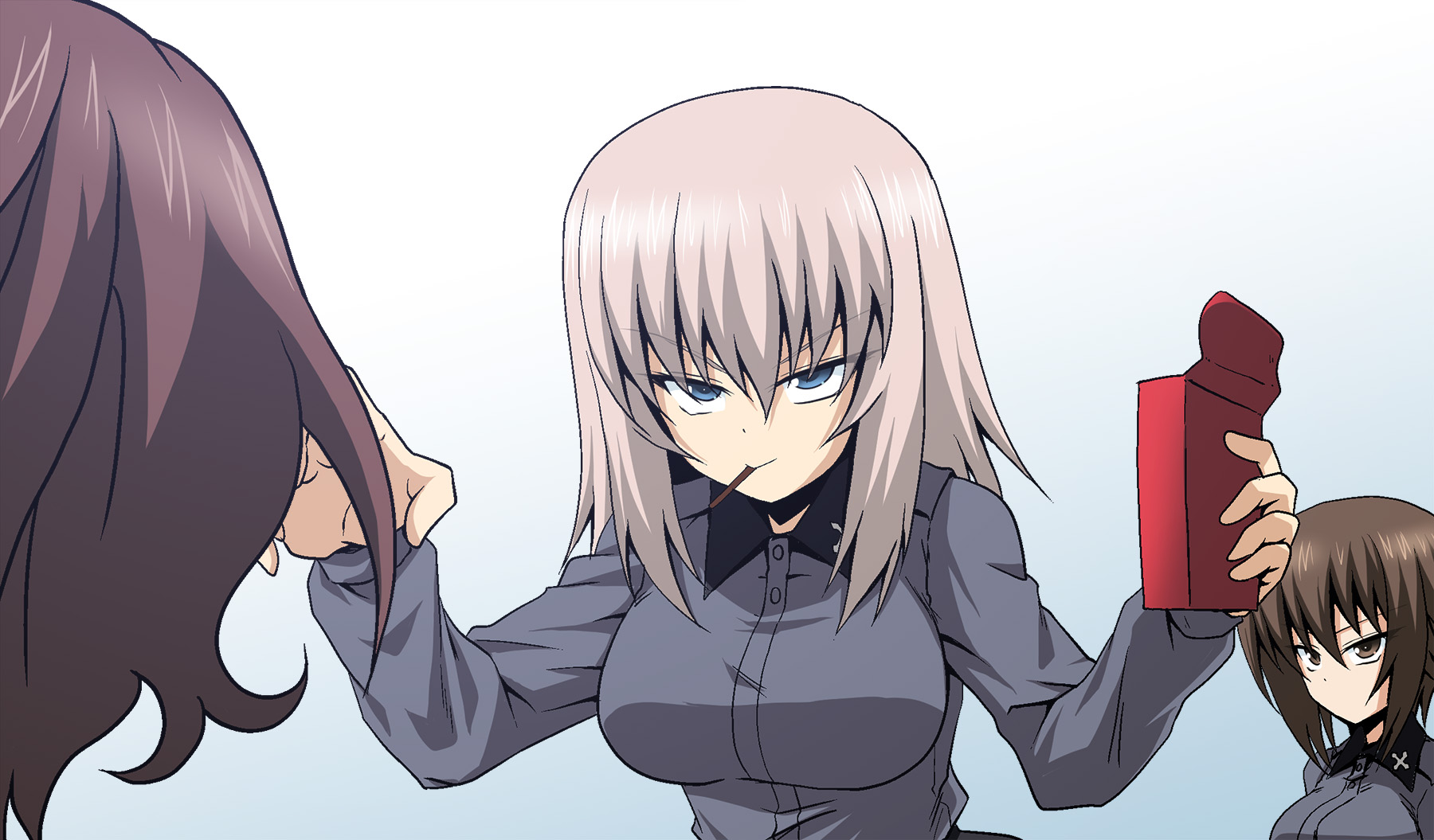The Big Imageboard Tbib 3girls Akaboshi Koume Bangs Blue Background