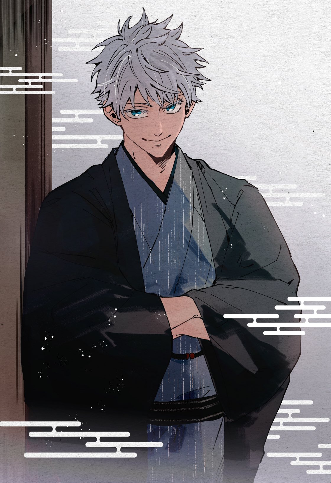 The Big ImageBoard (TBIB) - 1boy blue eyes blue kimono closed mouth cowboy shot deka power gojou ...