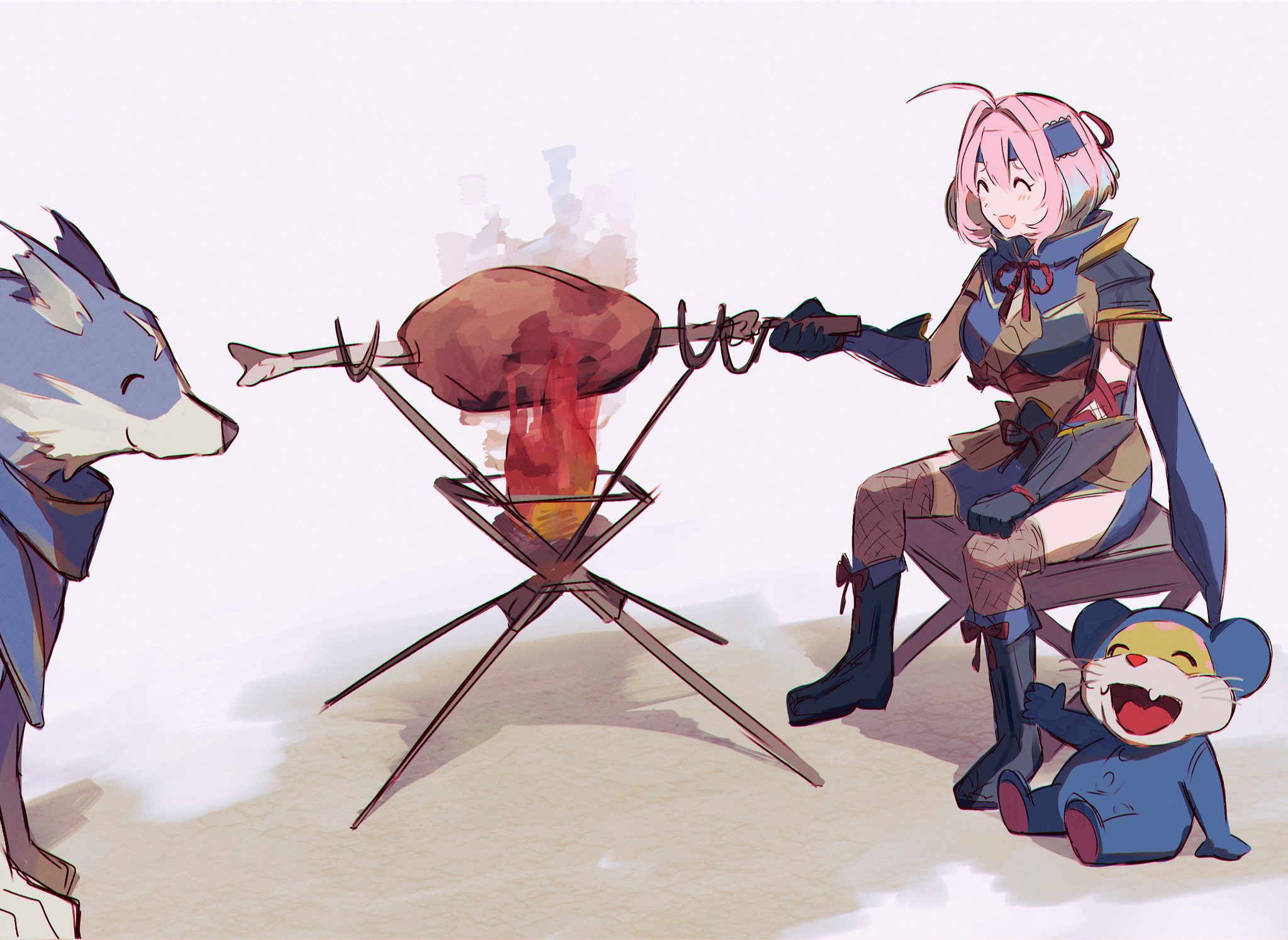 The Big ImageBoard (TBIB) - 1girl 2others ahoge animal hood black sash boned meat breasts canyne ...