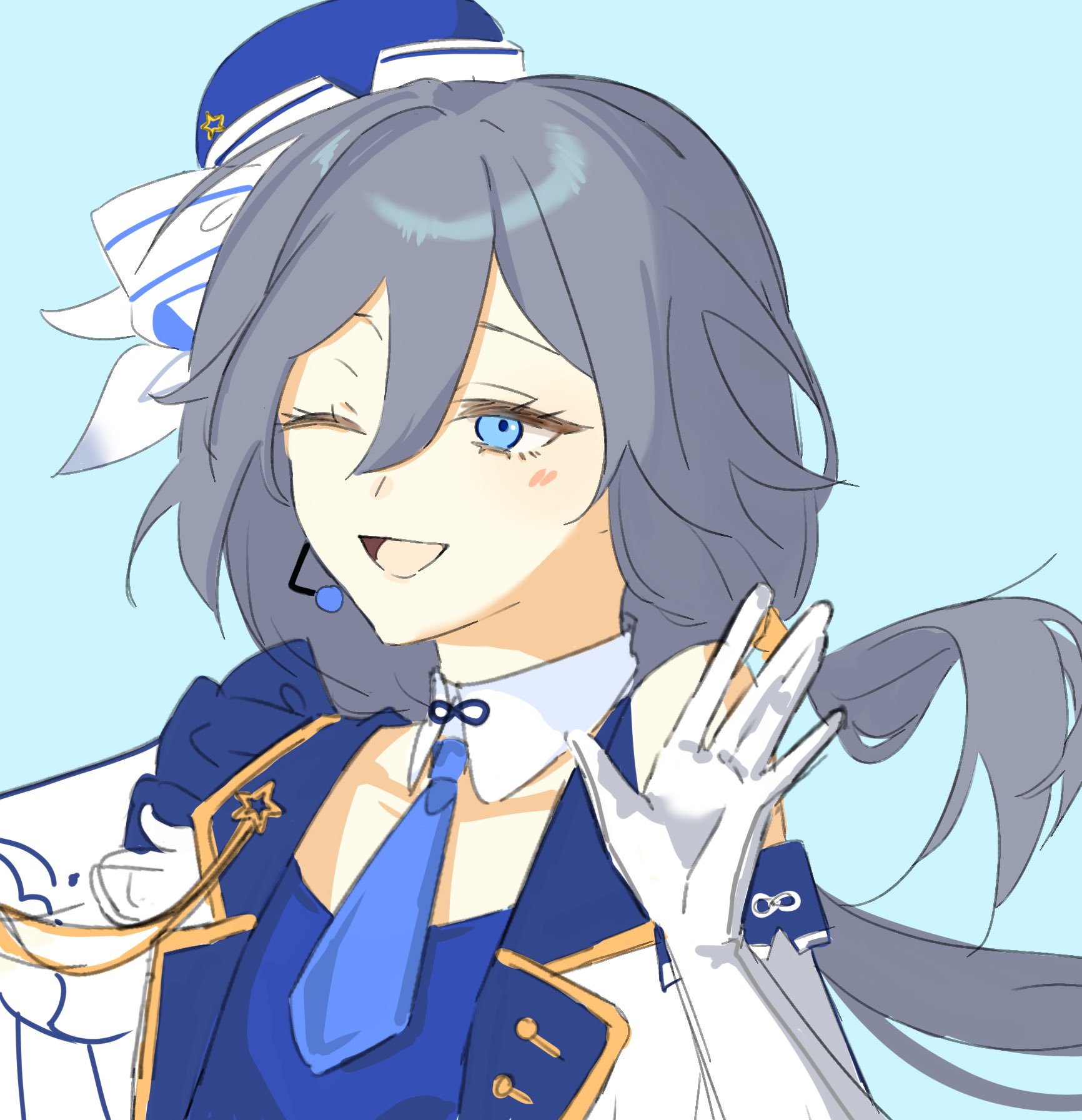 The Big ImageBoard (TBIB) - 1girl ascot blue ascot blue background blue eyes blue hair blue ...