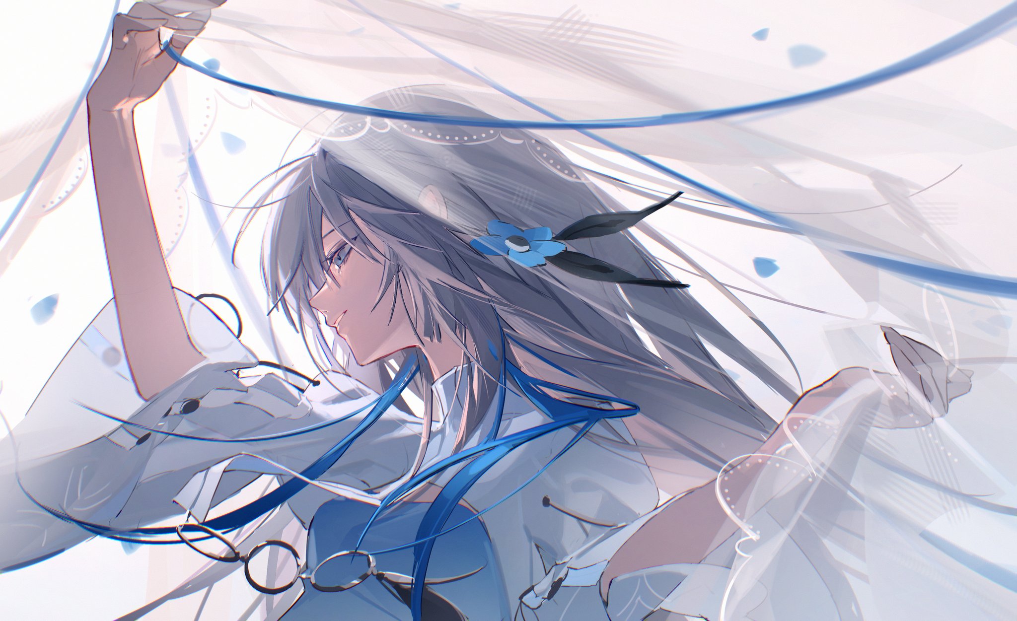 The Big ImageBoard (TBIB) - 1girl arm up blue dress blue eyes blue flower blue hair dress ...