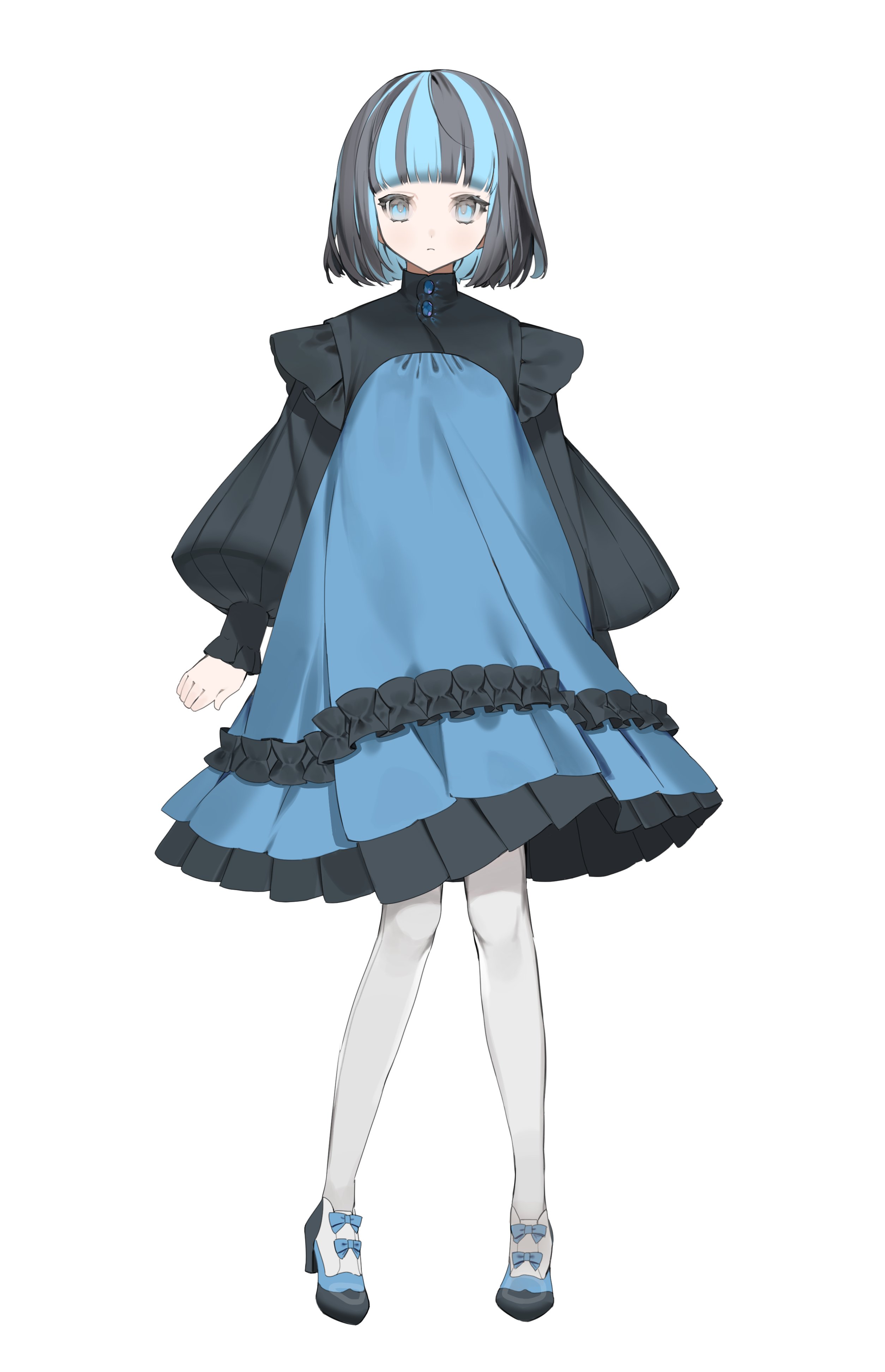 The Big ImageBoard (TBIB) - 1girl absurdres black dress black hair blue bow blue dress blue eyes ...