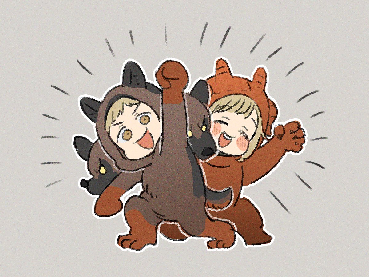 The Big ImageBoard (TBIB) - 1boy 1girl :d ^ ^ amedama094 animal costume arm up blonde hair ...