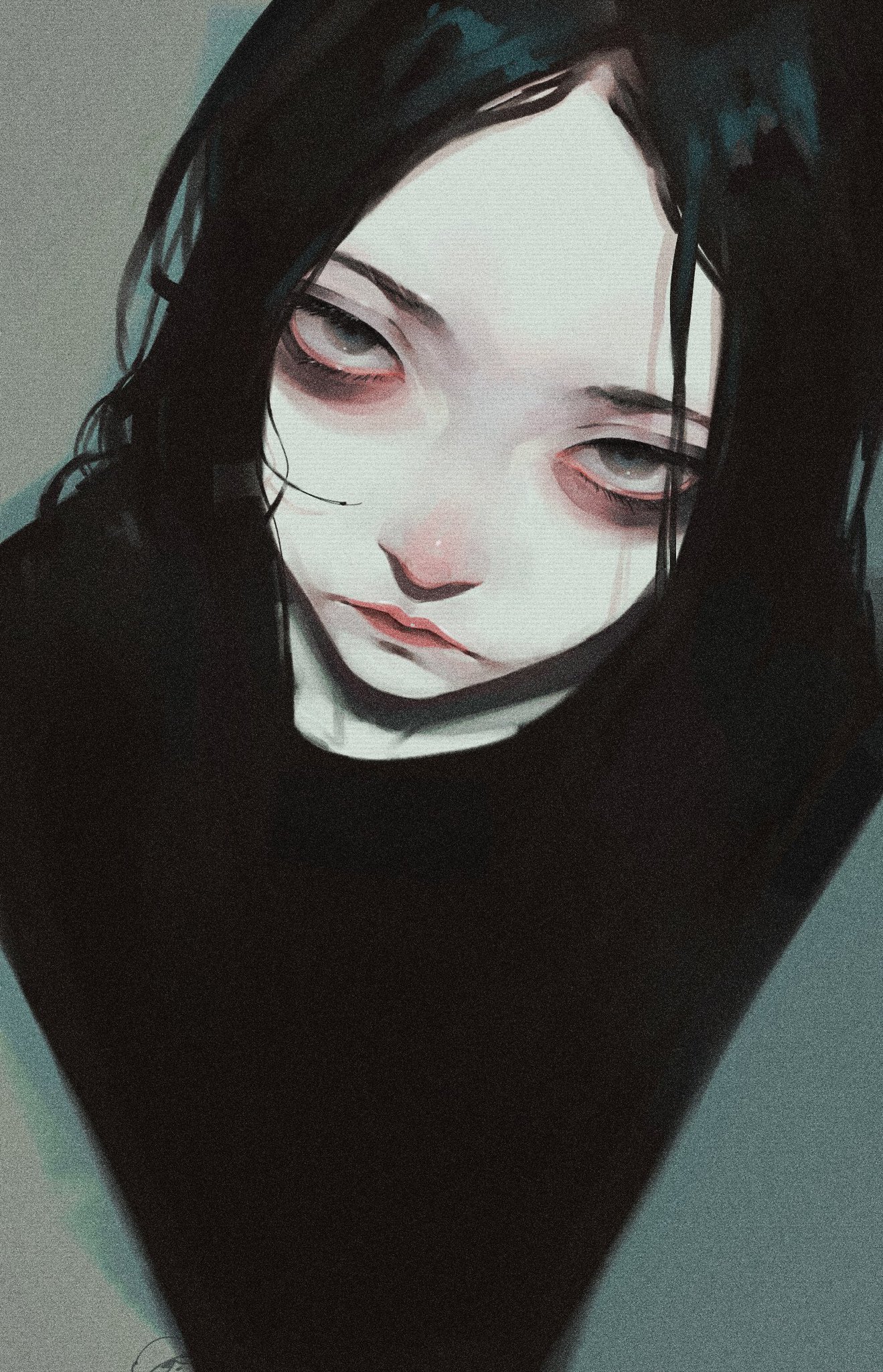 The Big ImageBoard (TBIB) - 1girl artist self-insert bags under eyes black dress black hair ...