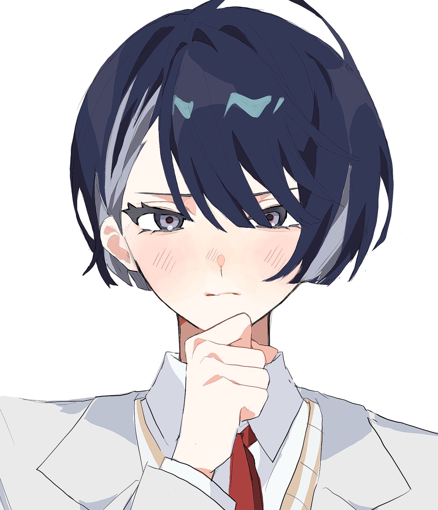 The Big ImageBoard (TBIB) - 18trip 1boy blue hair blush closed mouth collared jacket collared ...