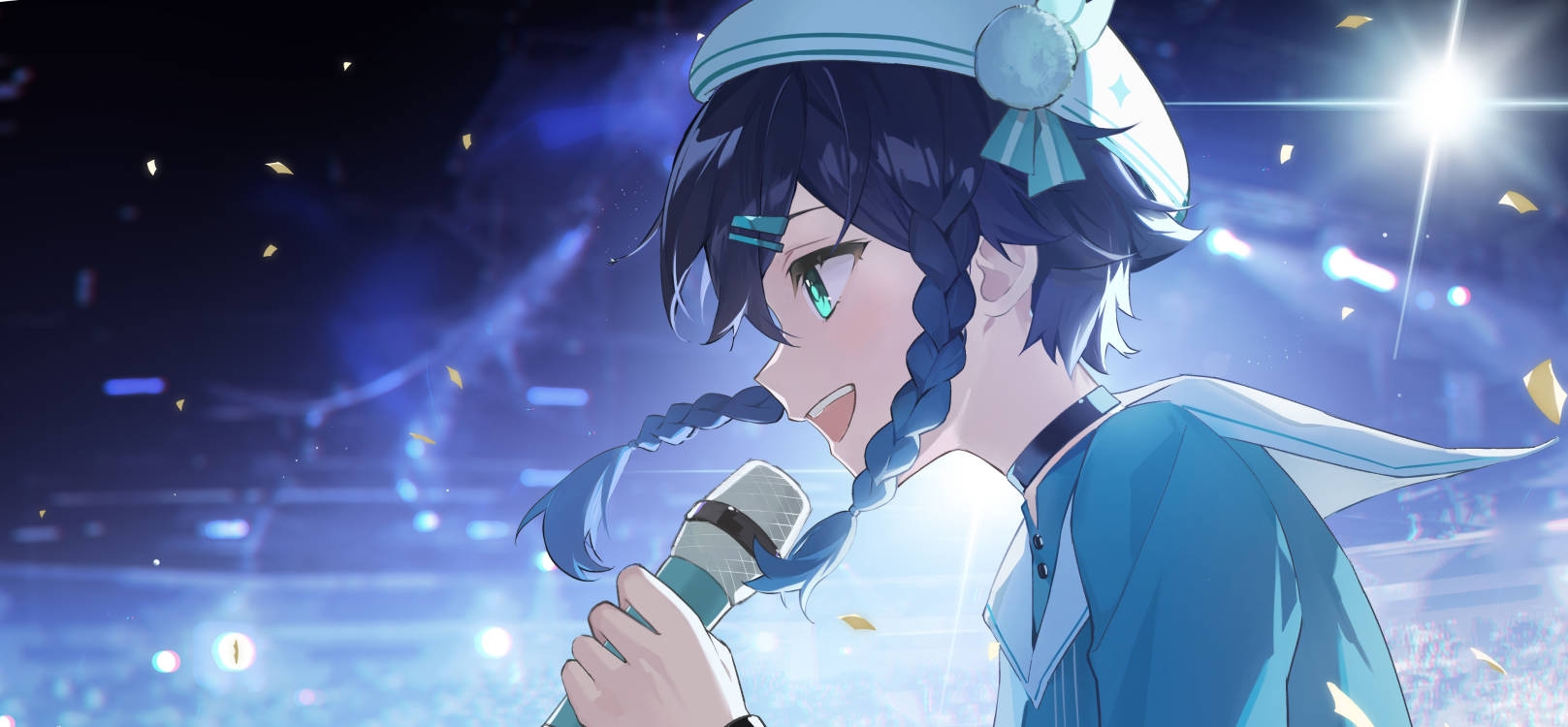 The Big ImageBoard (TBIB) - 1boy aqua eyes black hair blue hair braid ...