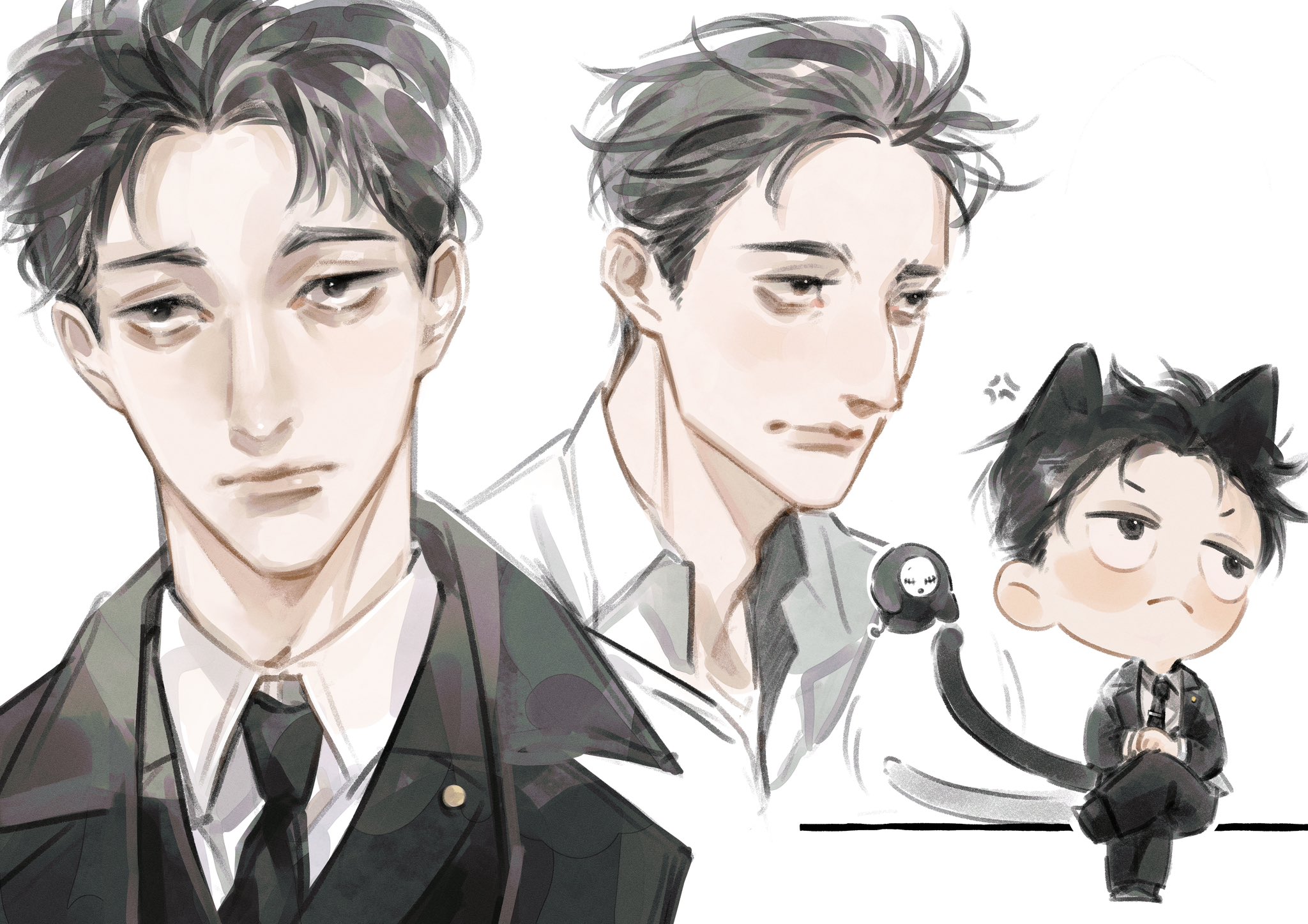 The Big ImageBoard (TBIB) - 1boy anger vein animal ears black coat black hair cat ears cat tail ...