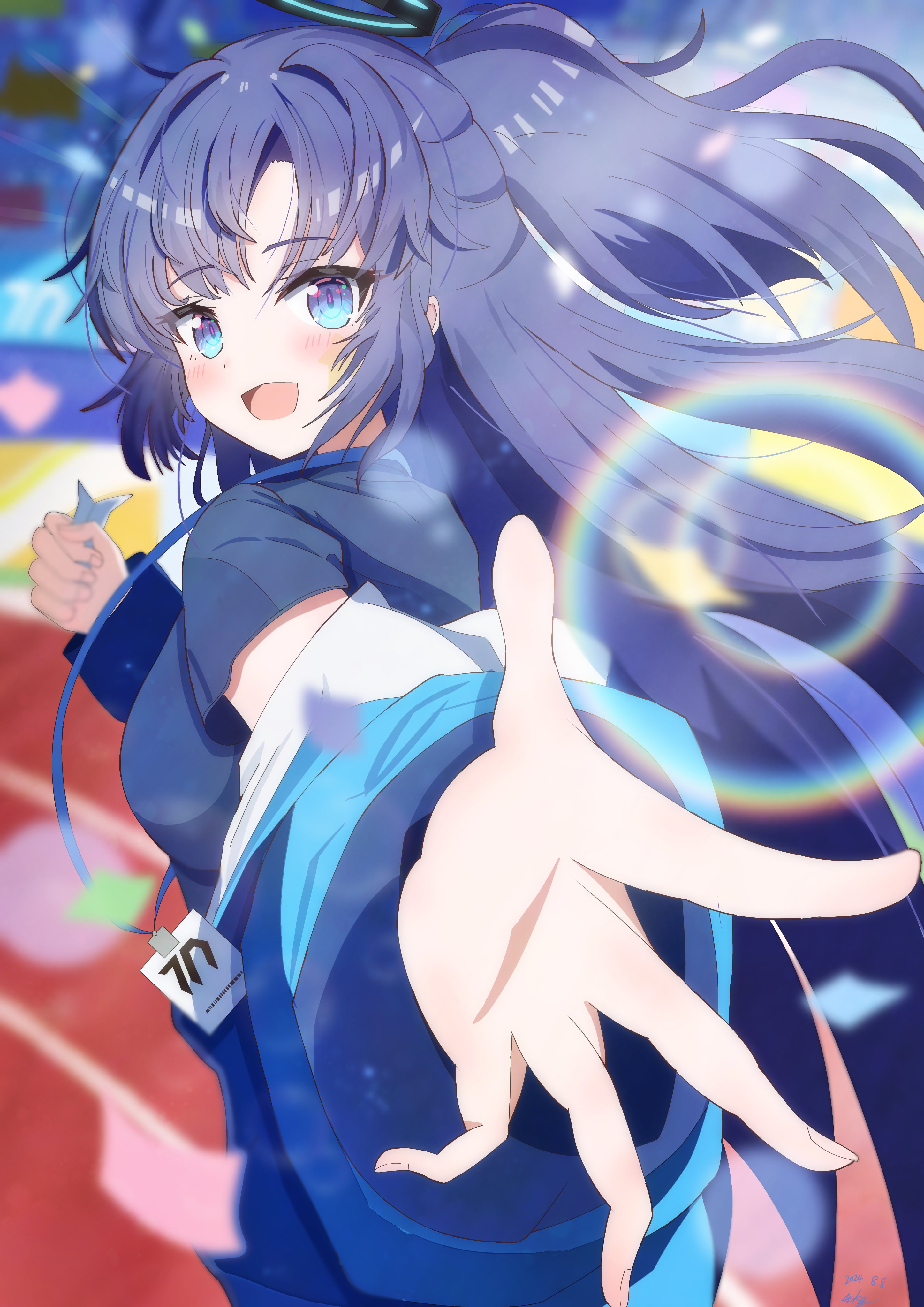 The Big ImageBoard (TBIB) - 1girl :d absurdres black buruma black shirt blue archive blue buruma ...