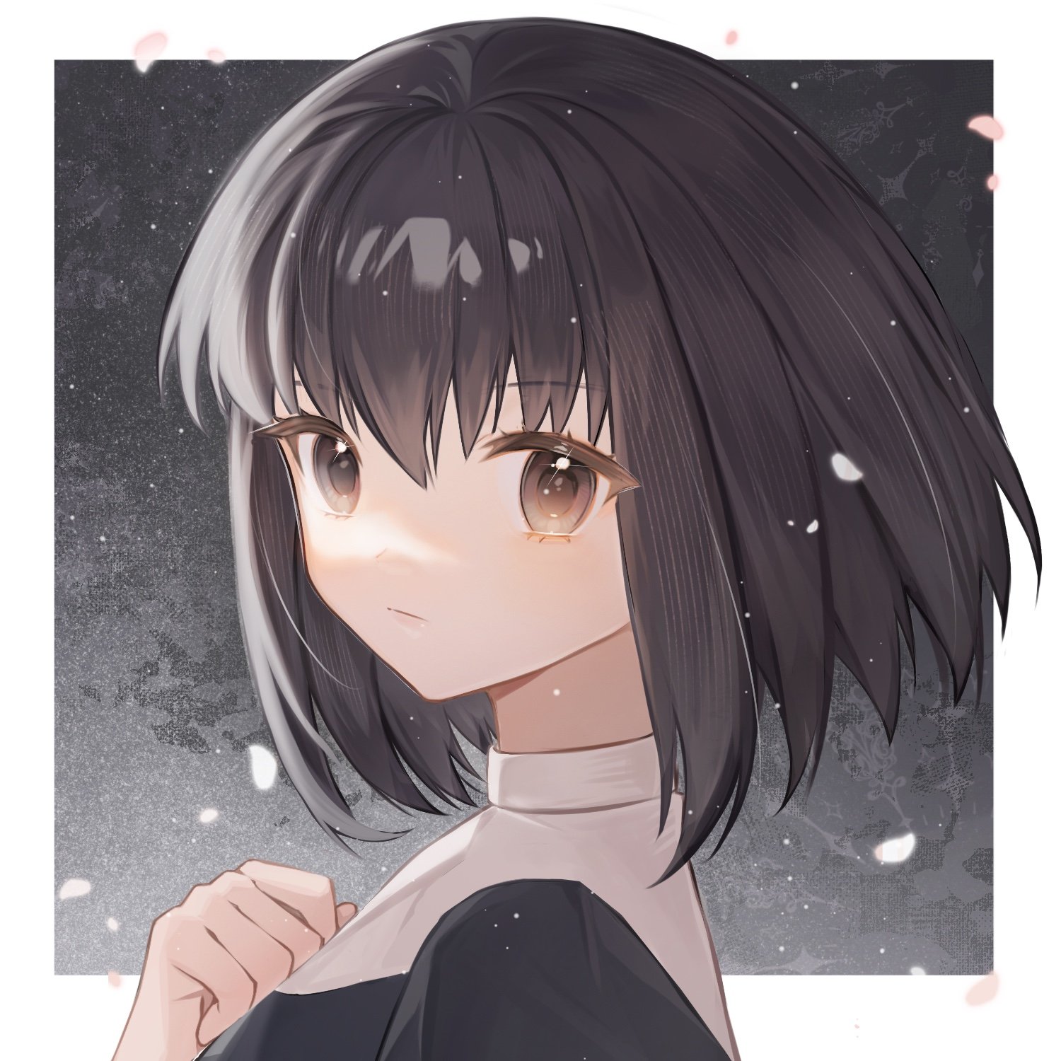 The Big ImageBoard (TBIB) - 1girl black background black dress black eyes black hair border ...