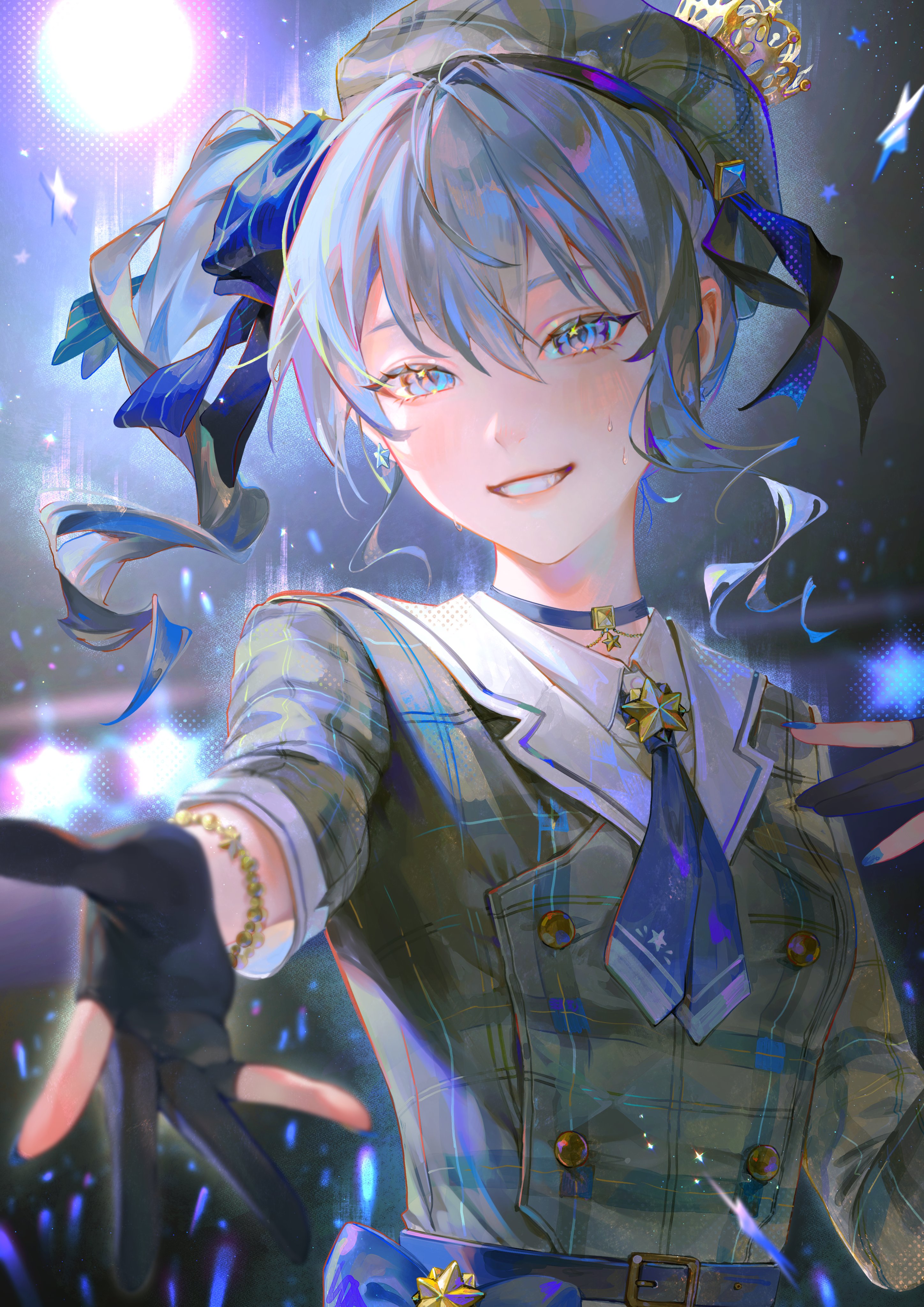 The Big ImageBoard (TBIB) - 1girl absurdres belt beret blue belt blue choker blue eyes blue hair ...