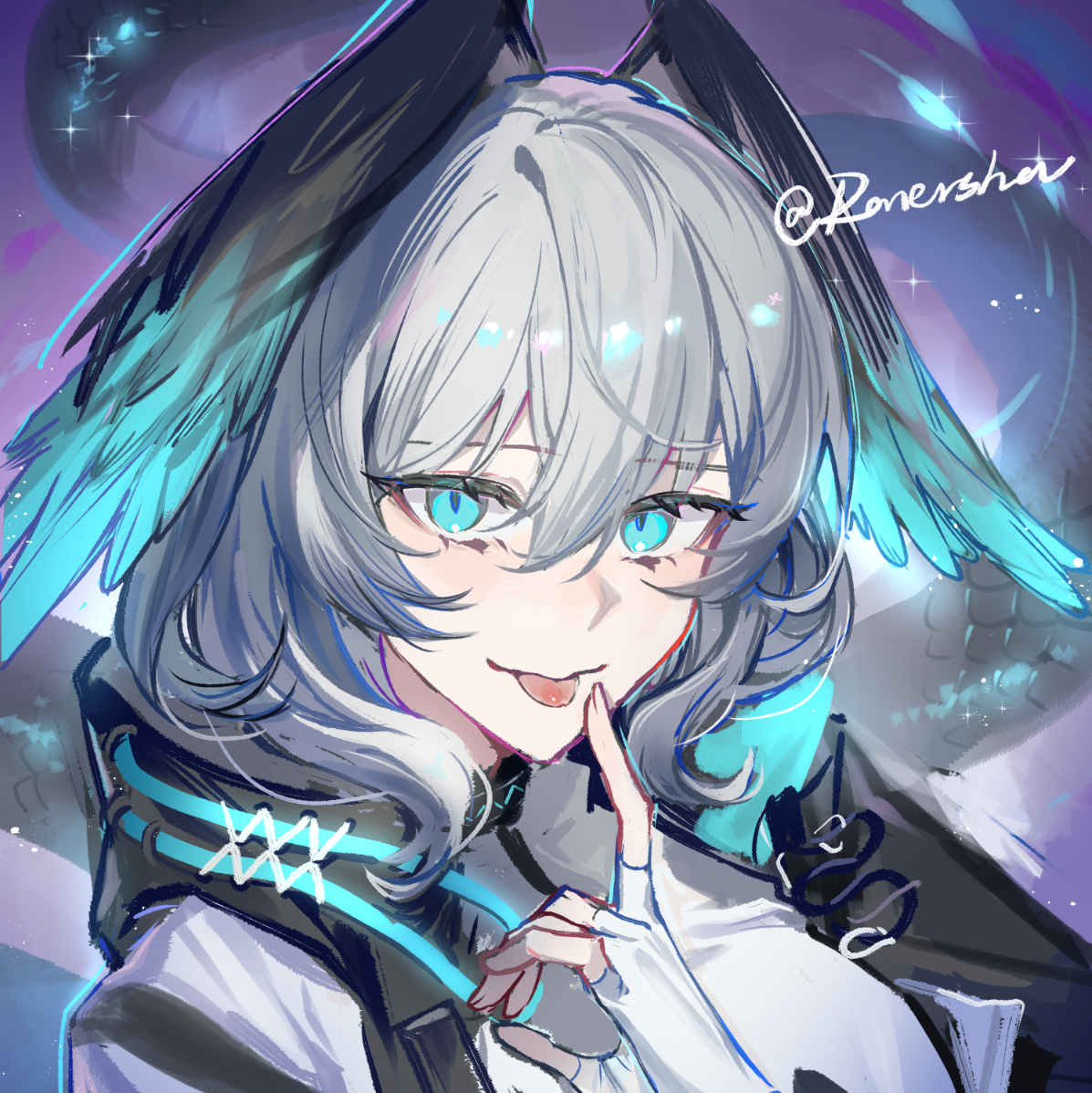 The Big ImageBoard (TBIB) - 1girl :p aqua eyes arknights black coat breasts closed mouth coat ...