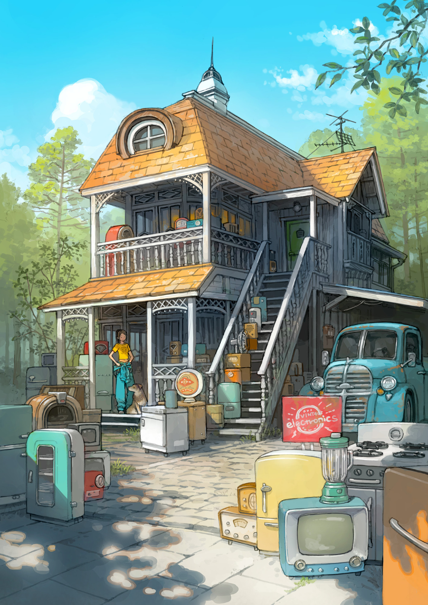 The Big ImageBoard (TBIB) - 1girl aqua pants balcony blender (object ...