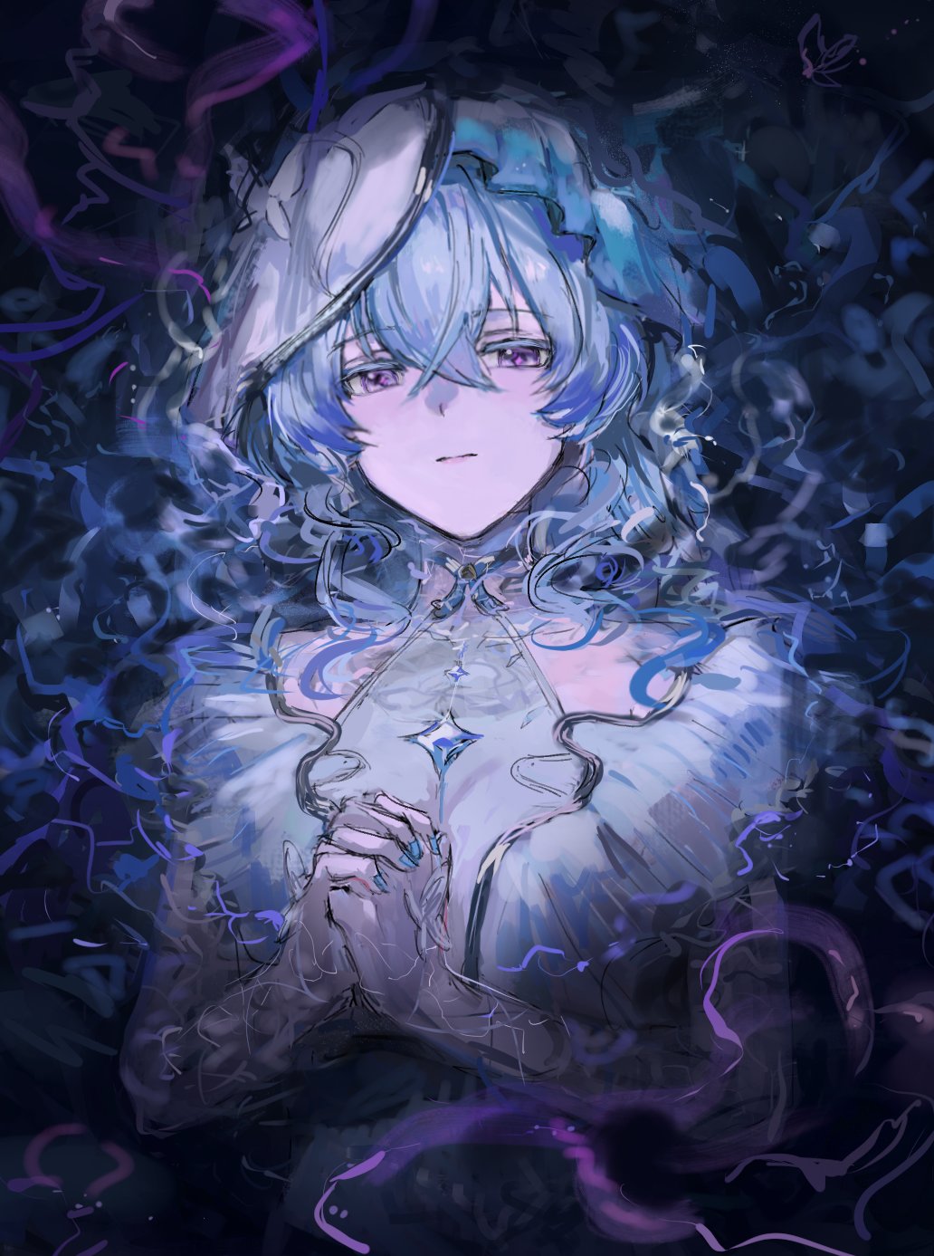 The Big Imageboard Tbib 1girl Blue Nails Blue Veil Breasts Closed 6327