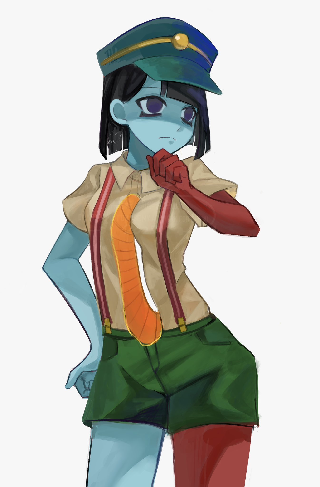 The Big ImageBoard (TBIB) - 1girl black hair blue skin blunt bangs ...