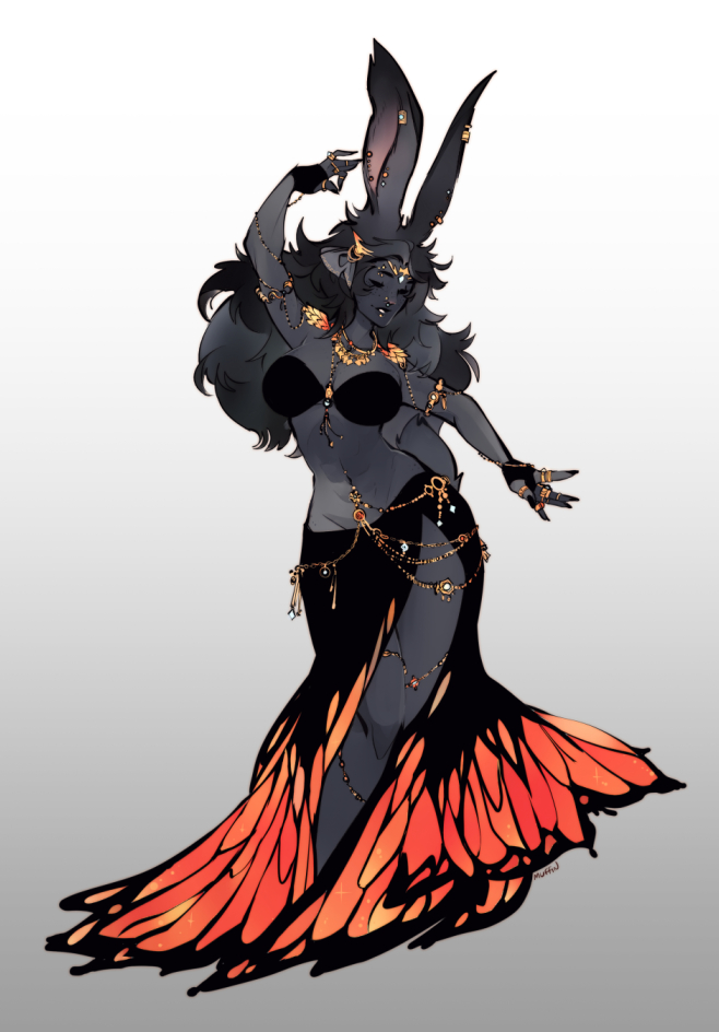 The Big ImageBoard (TBIB) - 1girl animal ears arm up armlet bandeau belly chain black skin ...