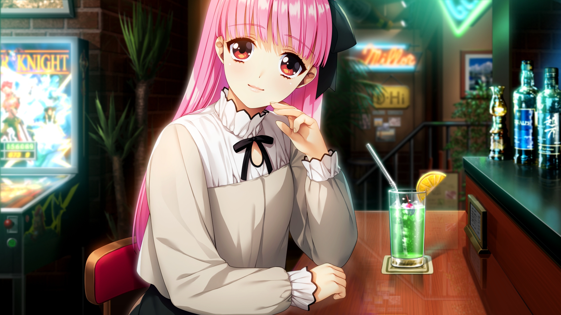 The Big ImageBoard (TBIB) - 1girl bar (place) black bow black ribbon ...